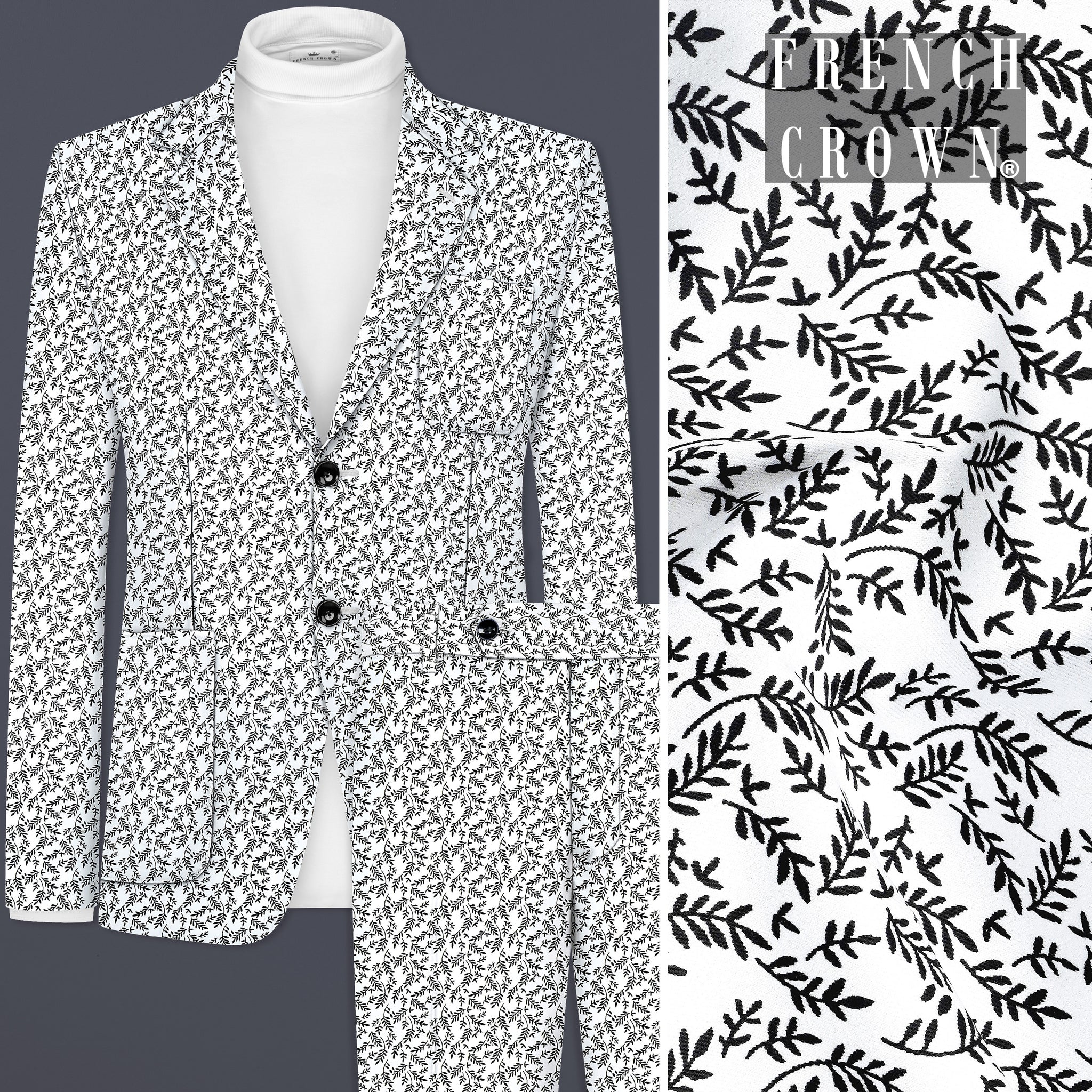 Bright White And jade Black Prints Premium Wool Blend Single Breasted ...