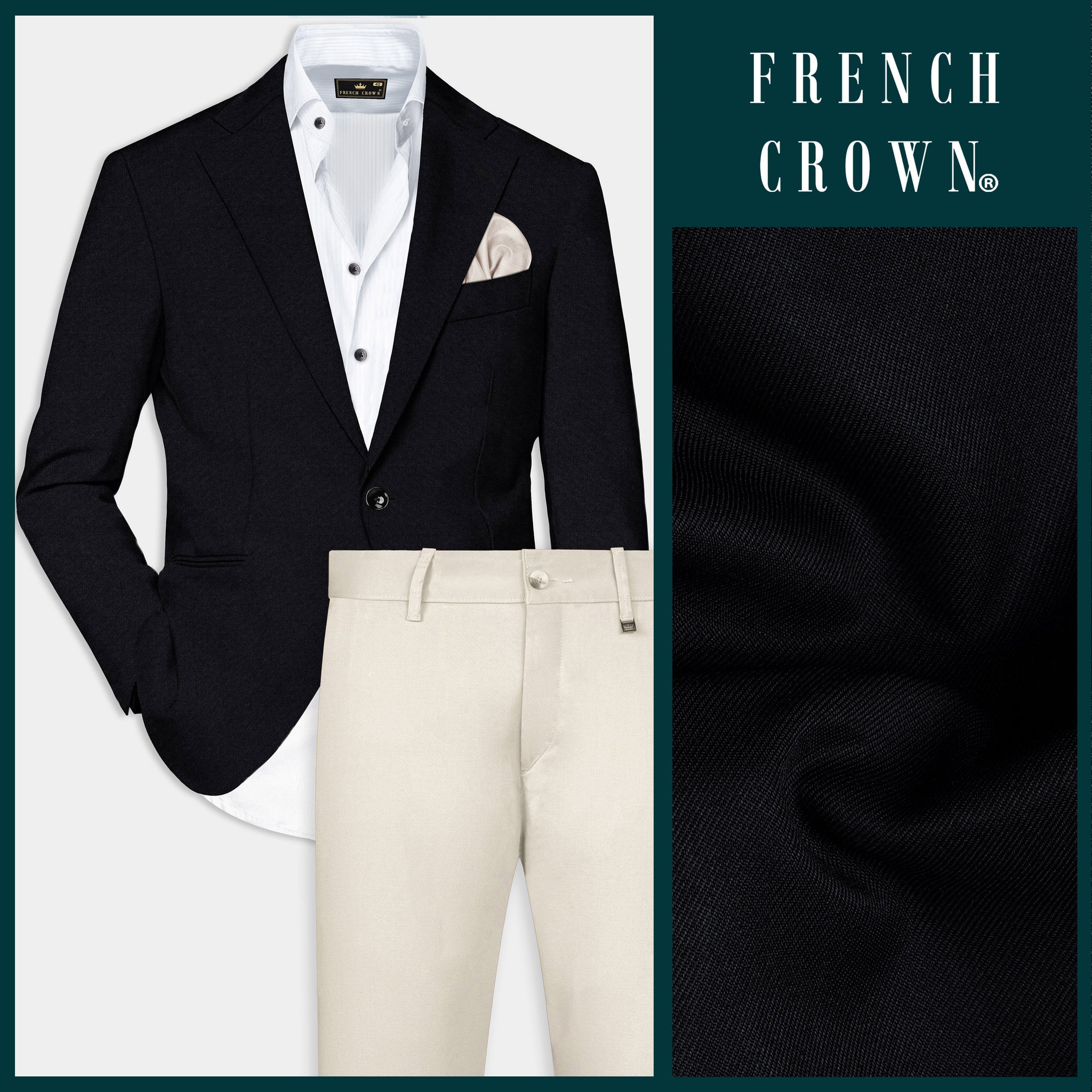 Jade Black Solid Premium Wool Blend Single Breasted Suit For Men.