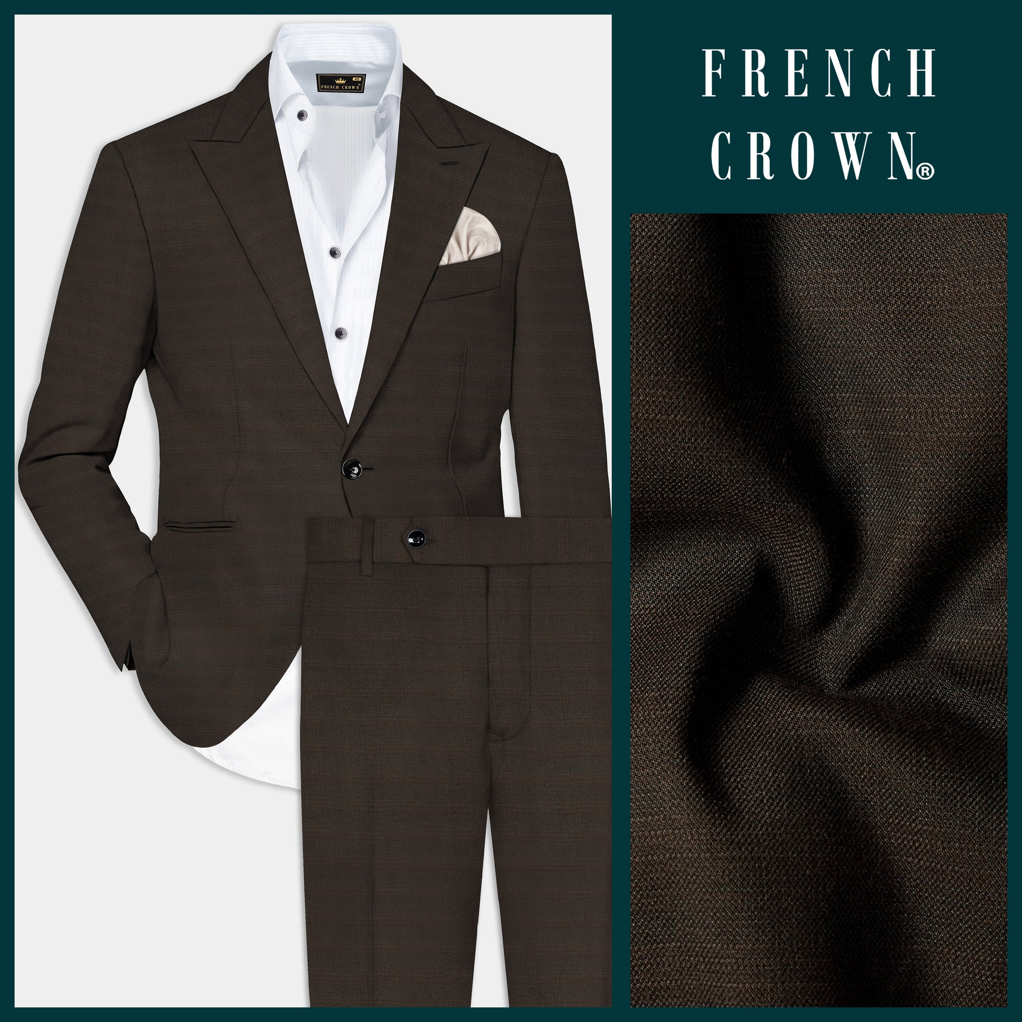Piano Brown Textured Premium Wool Blend Single Breasted Suit For Men.