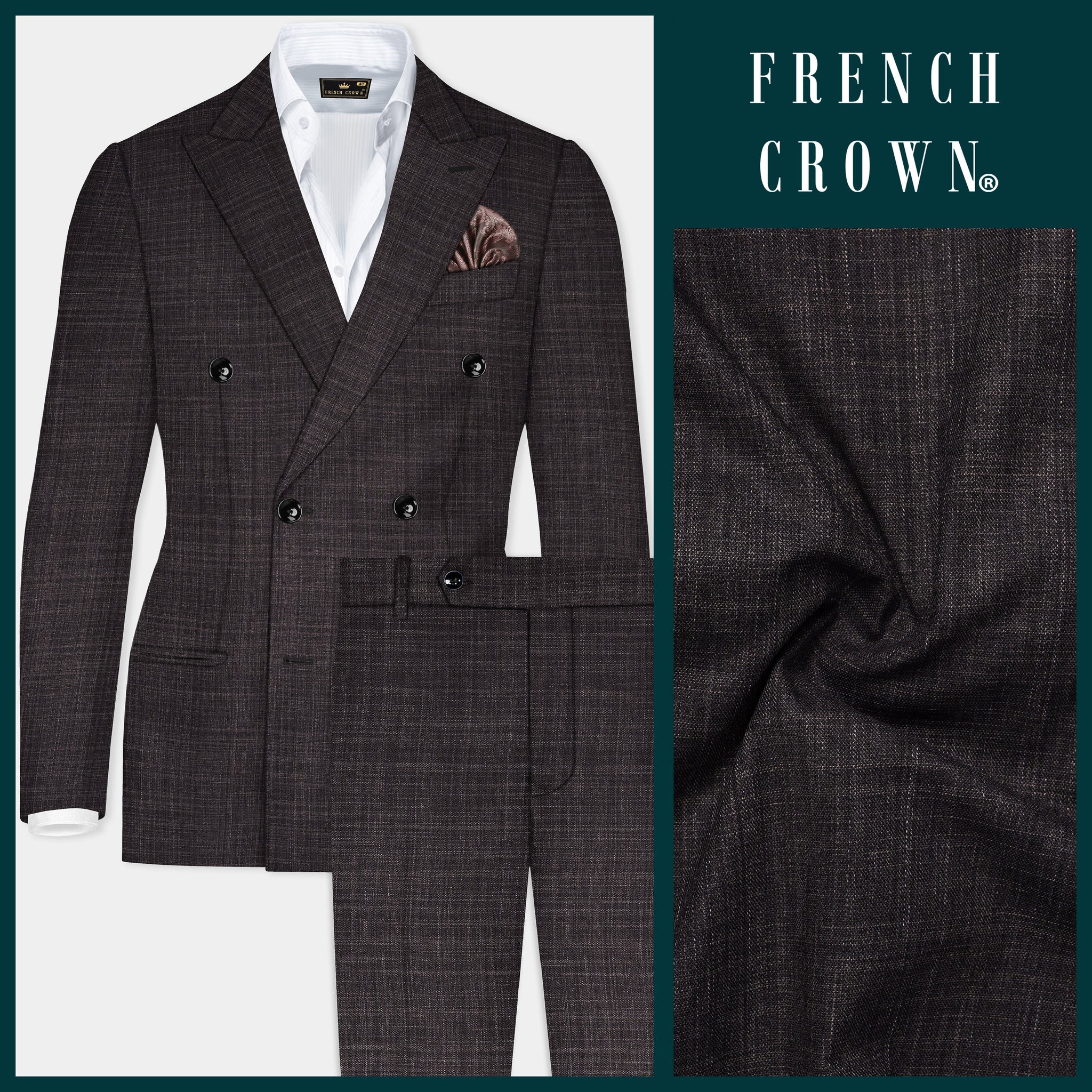 CaféNoir-Piano Brown Textured Premium Wool Blend Double Breasted Suit ...