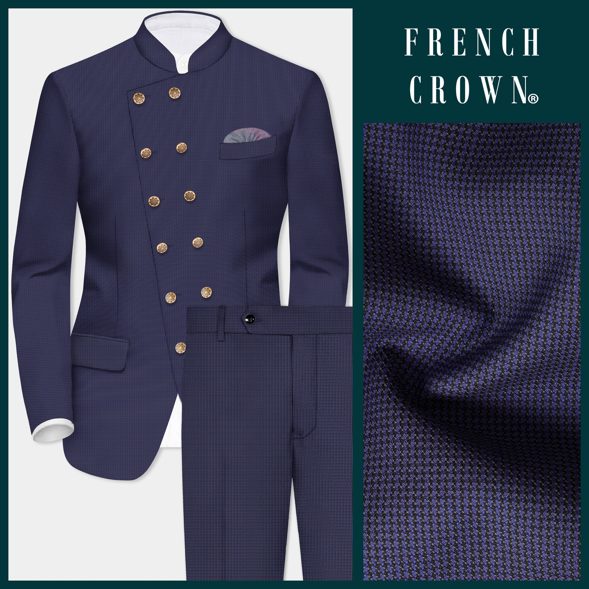 Azure Crest-Topaz Blue houndstooth Textured Premium Wool Blend ...