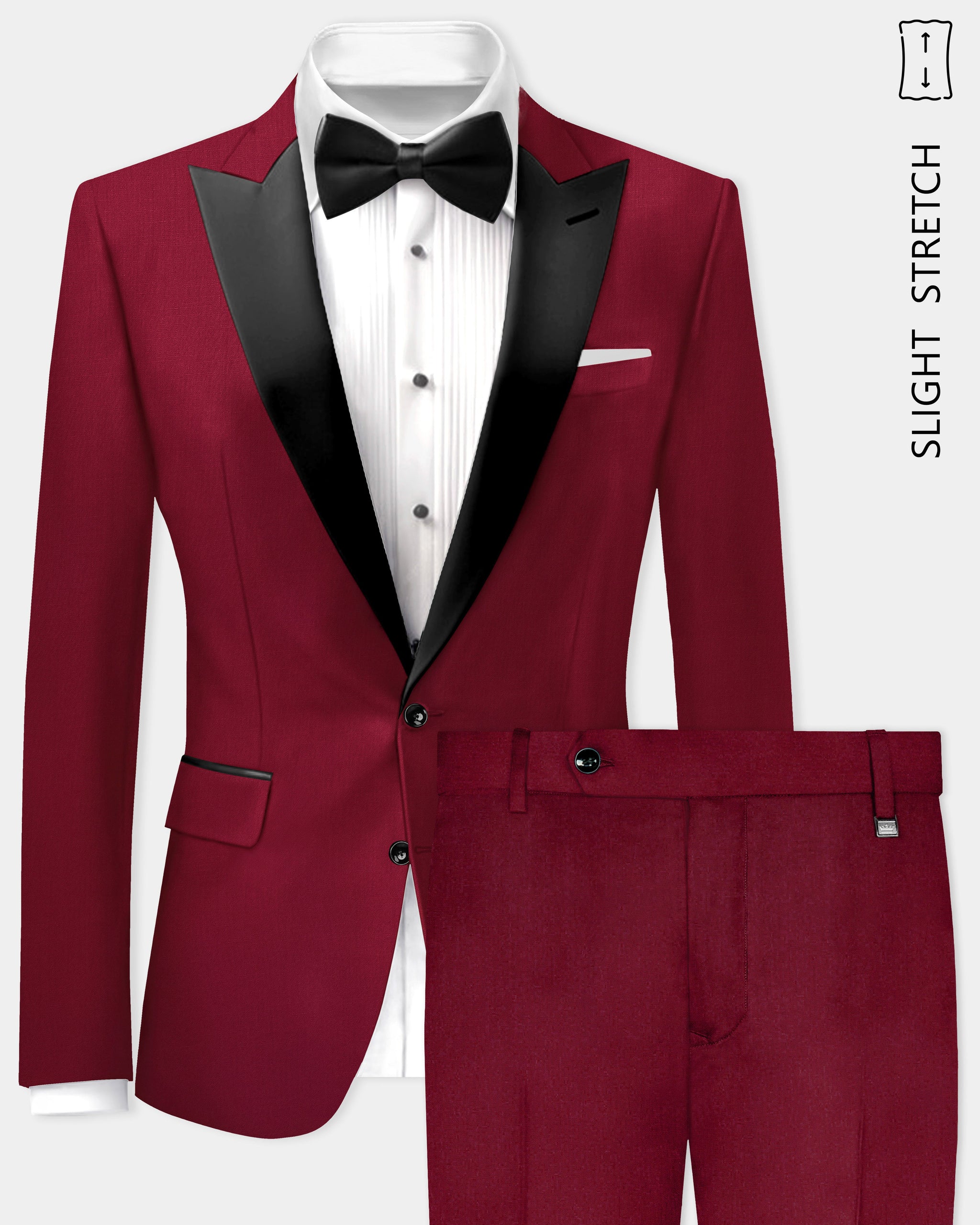 CrimsonAce-Cherry Red Solid Premium Wool Blend Tuxedo-Suit for Men.