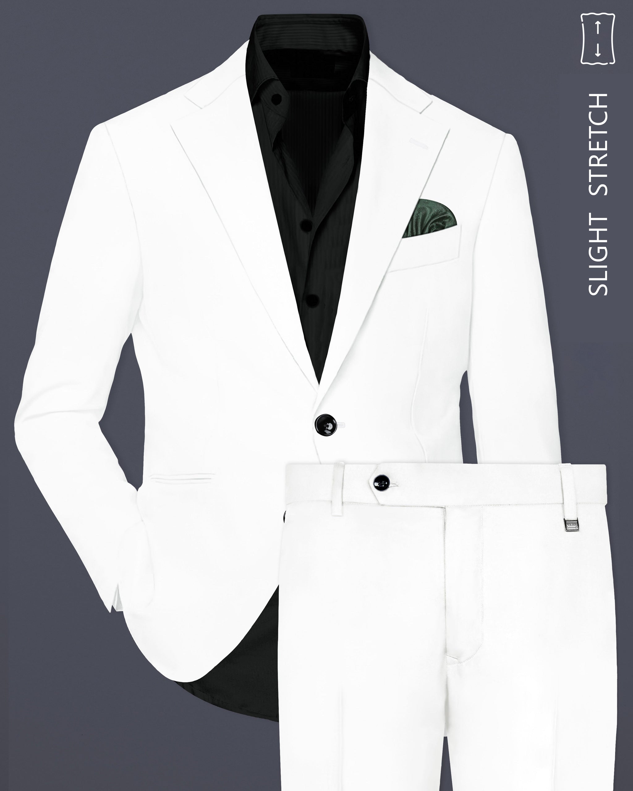 Off White Solid Premium Wool Blend Single Breasted Suit For Men.