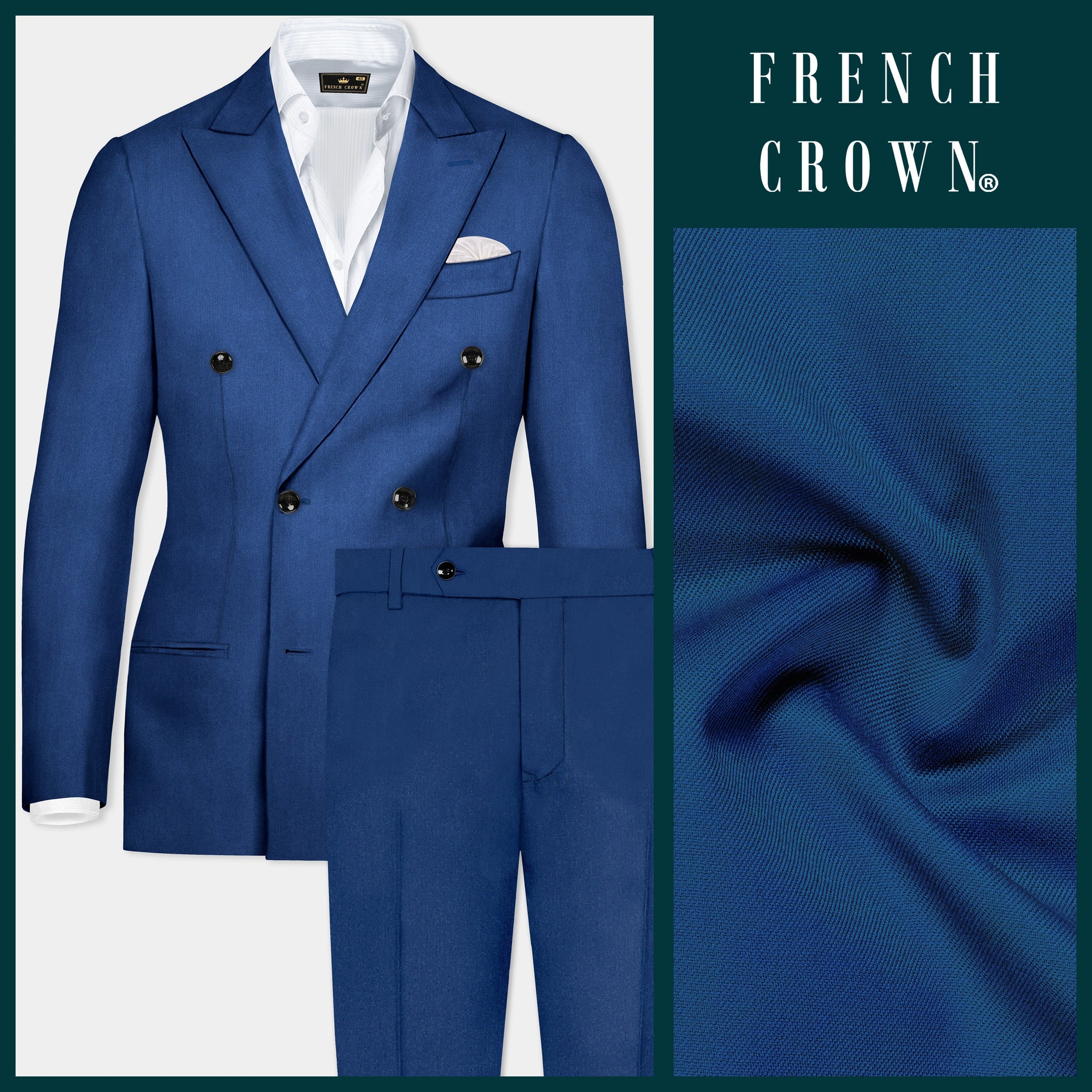 Cerulean Elite-Cobalt Blue Solid Premium Wool Rich Double Breasted Suit ...