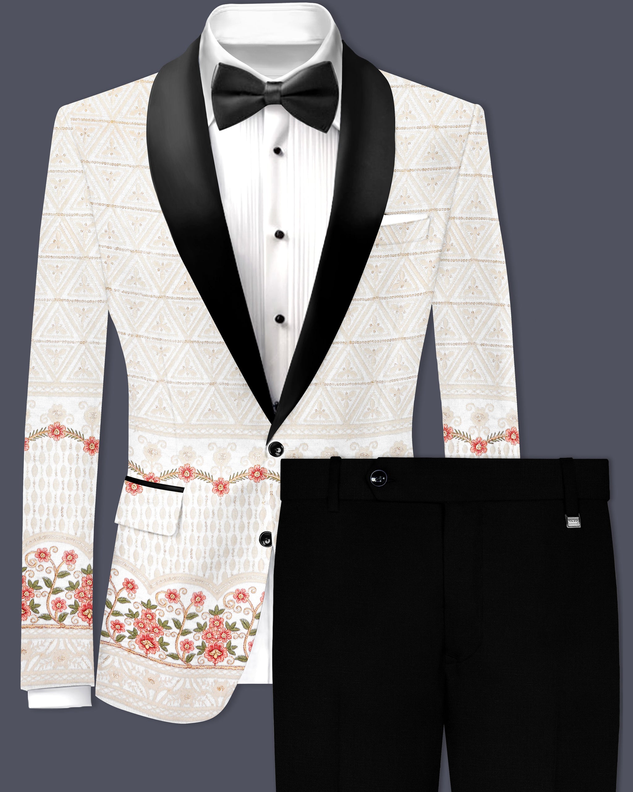 Bright White And Apricot Peach Multicolor Sequin and thread Embroidered ...