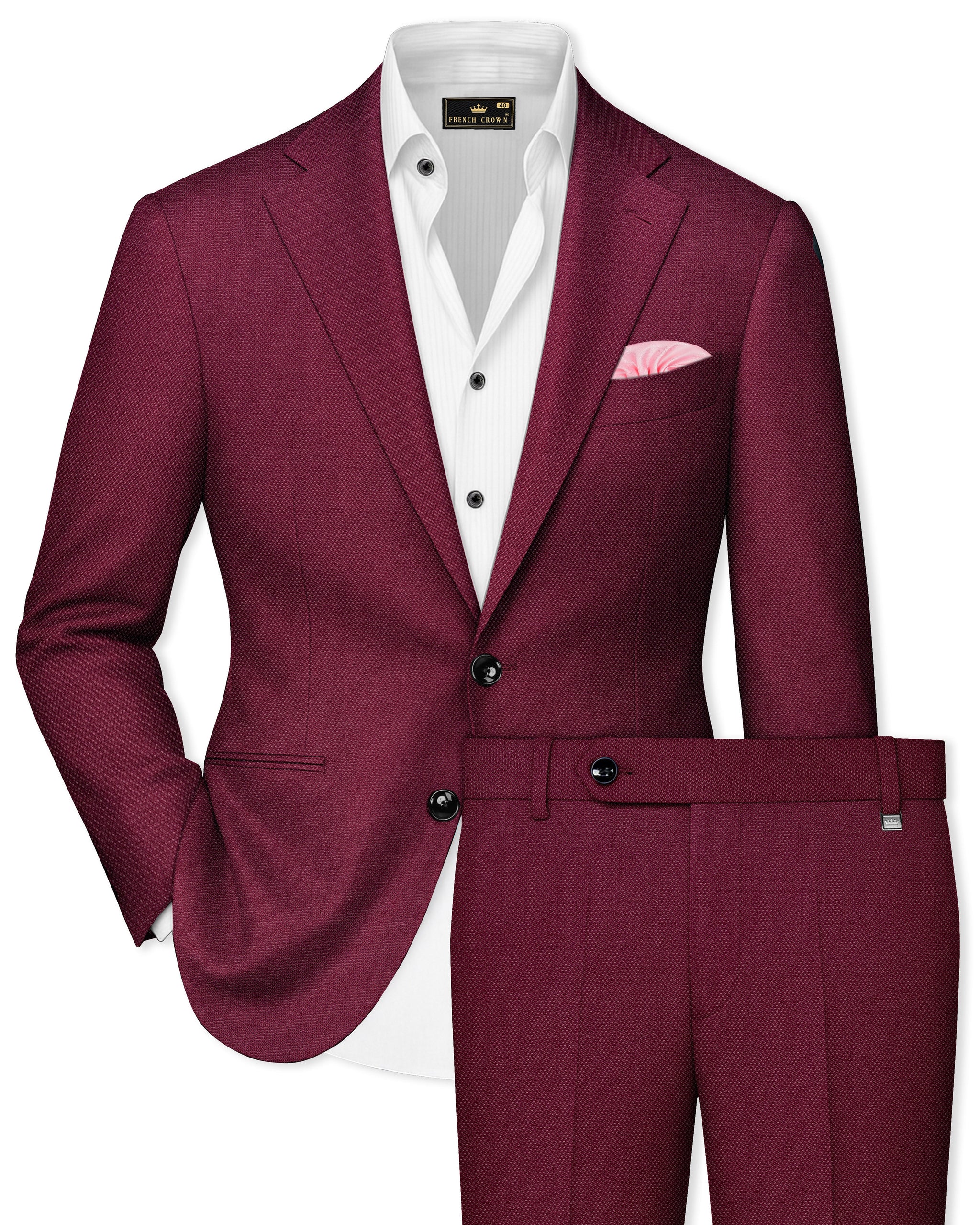 Marcrest-Castro Maroon Textured Premium Wool Rich Single Breasted Suit ...