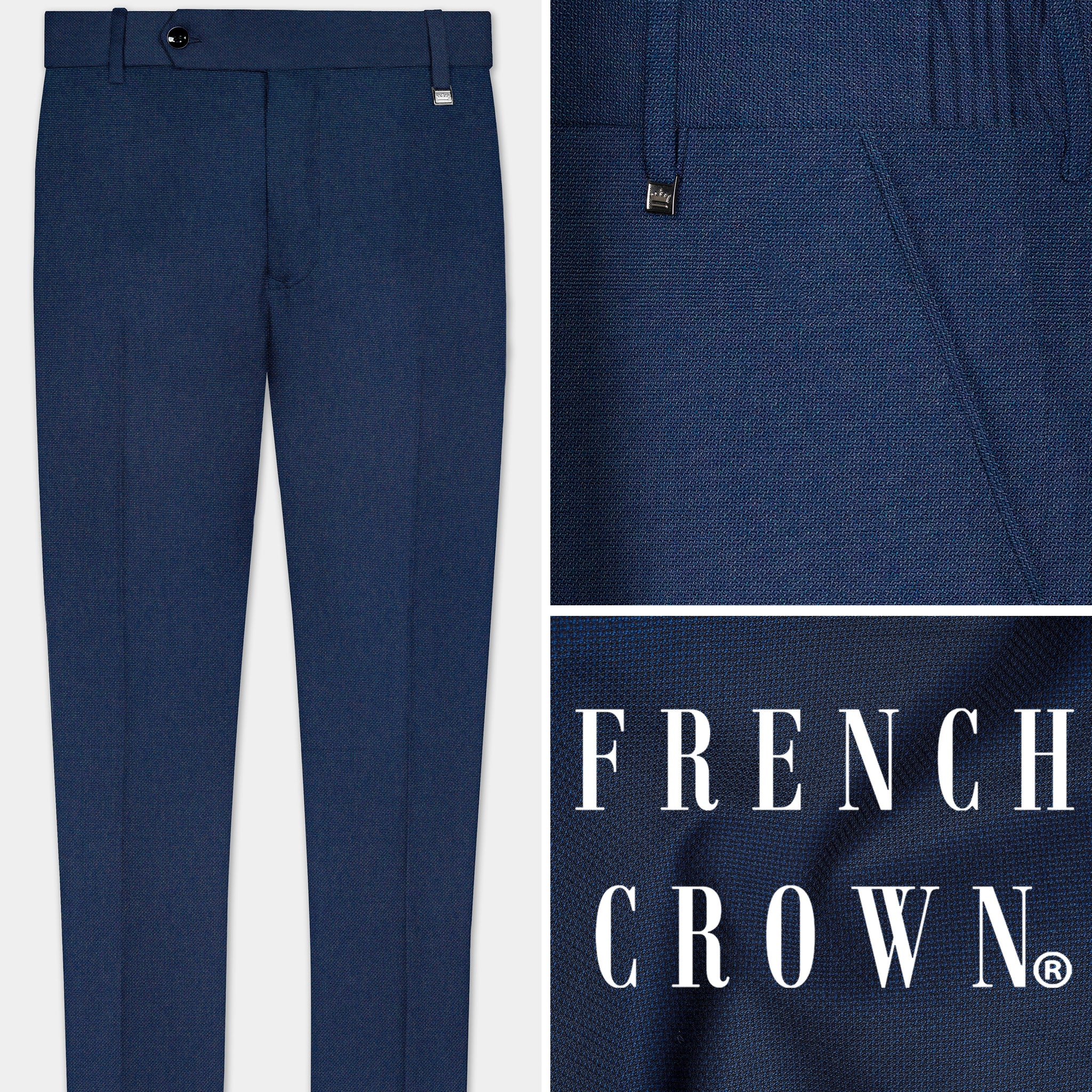 Big Stone Blue Textured Premium Wool Blend Pant For Men.