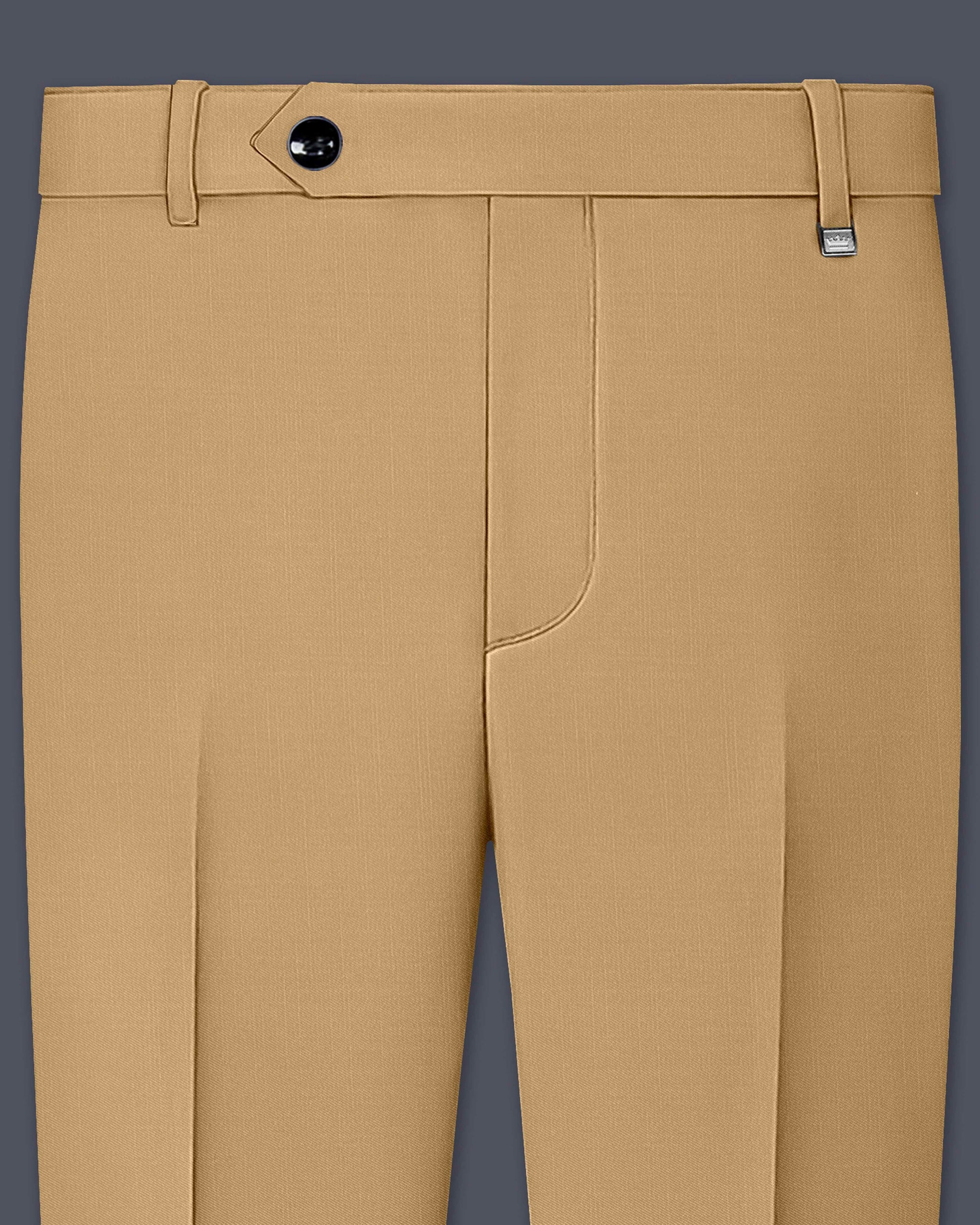 Oak Brown Plain-Solid Regular Fit Cotton Pants For Men