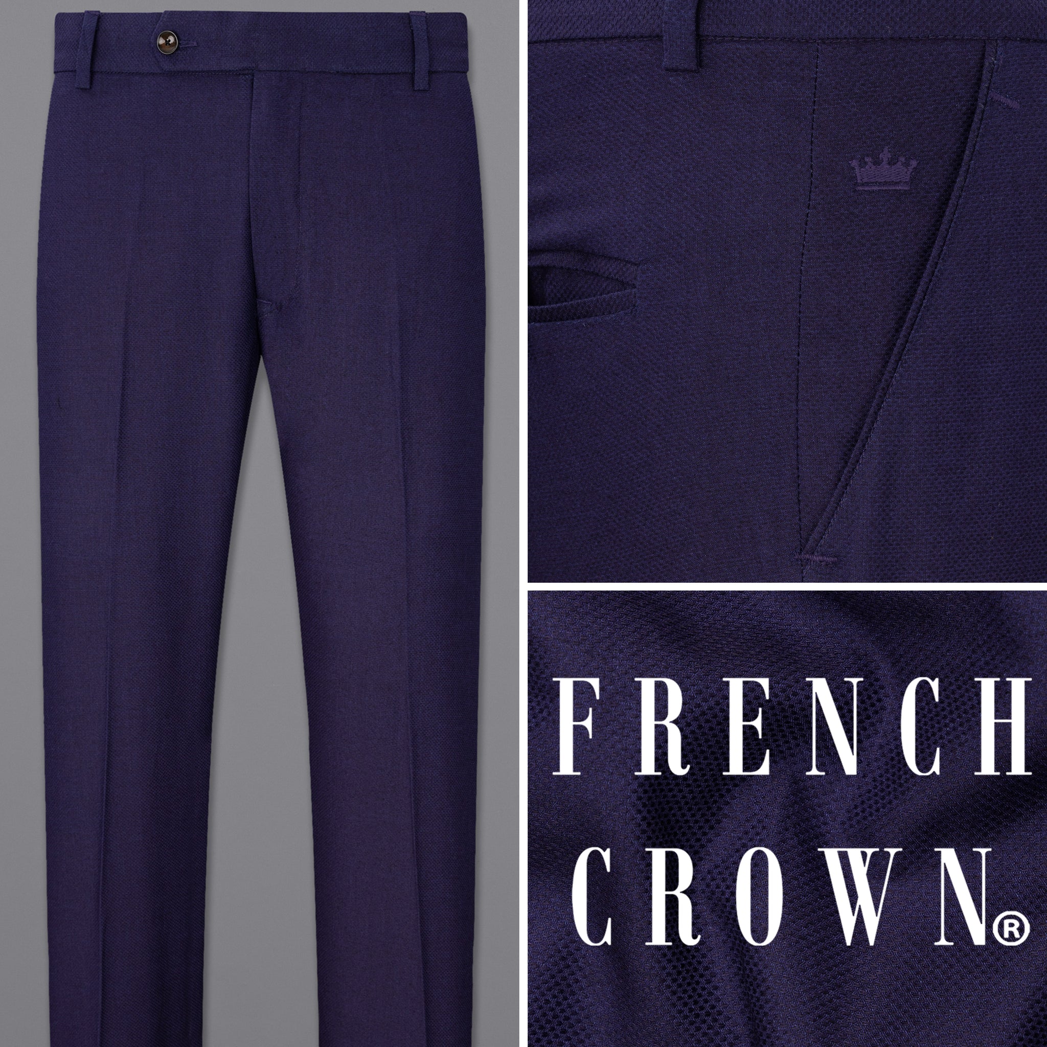 Gunmetal Blue Textured Regular Fit Cotton Pants For Men