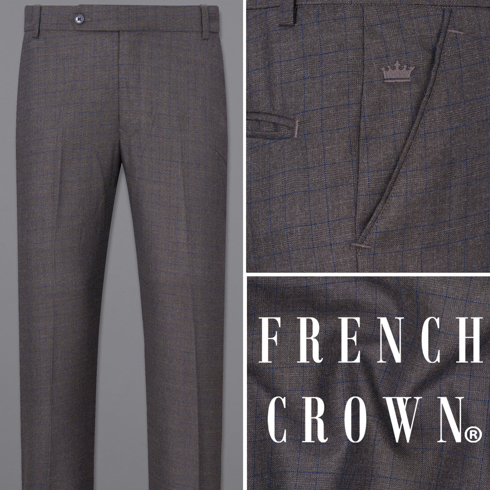 Tundora Gray And Downriver blue Textured Regular Fit Terry-Rayon Pants ...