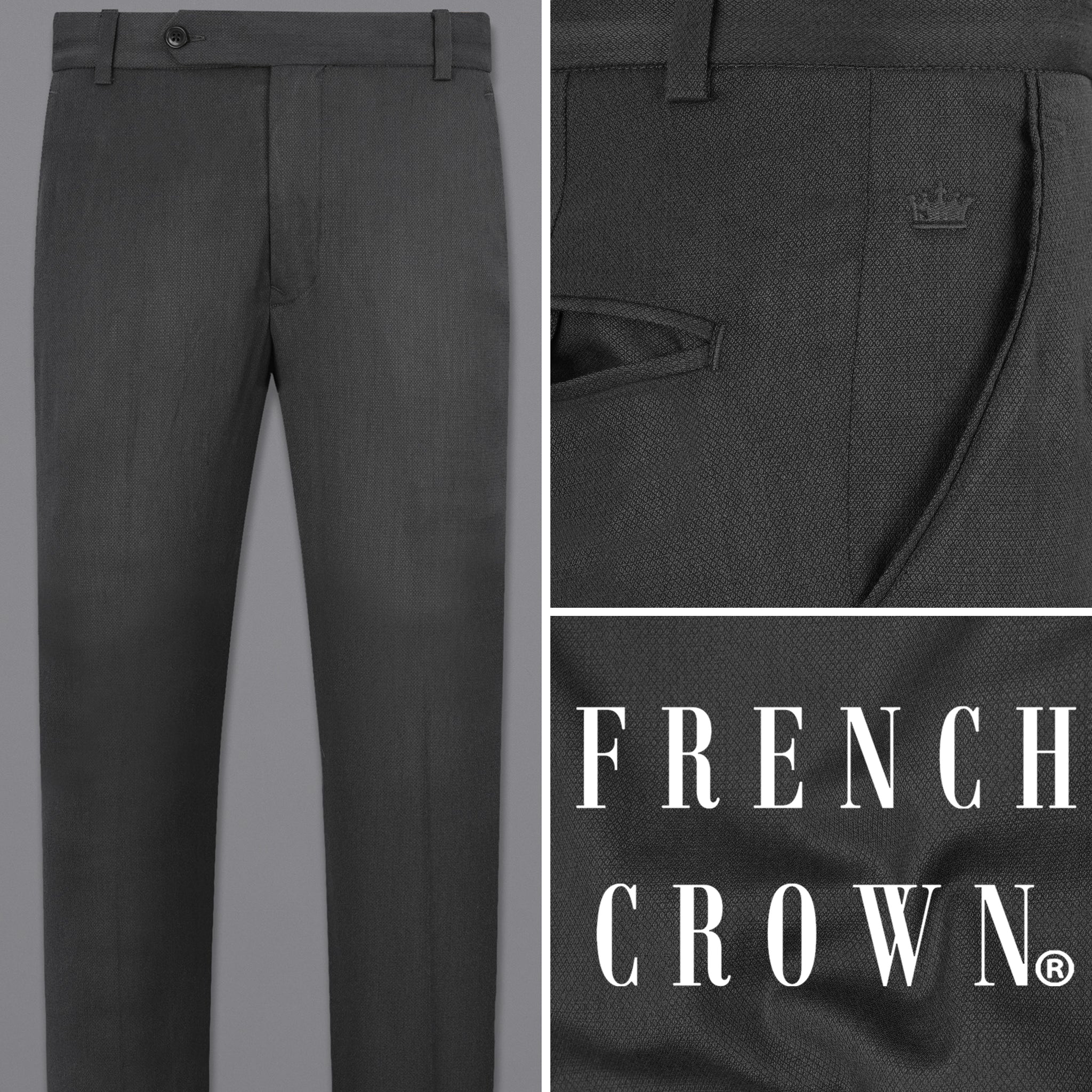 Iridium Gray Textured Regular Fit Terry Rayon Pant For Men