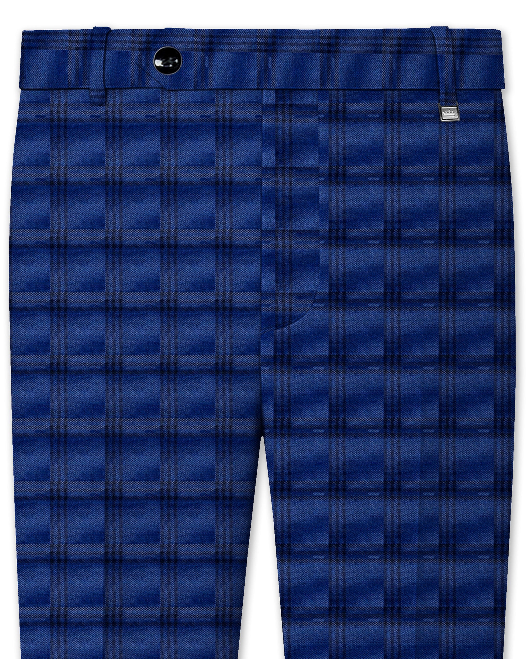 Cloud Burst Blue With Black Checks-Plaid Regular Fit Terry Rayon Pant ...