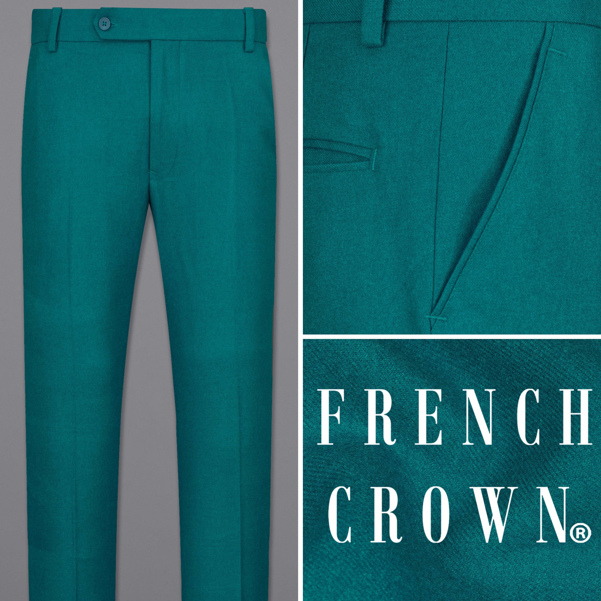Turquoise Textured Regular Fit Wool-Blend Pant For Men