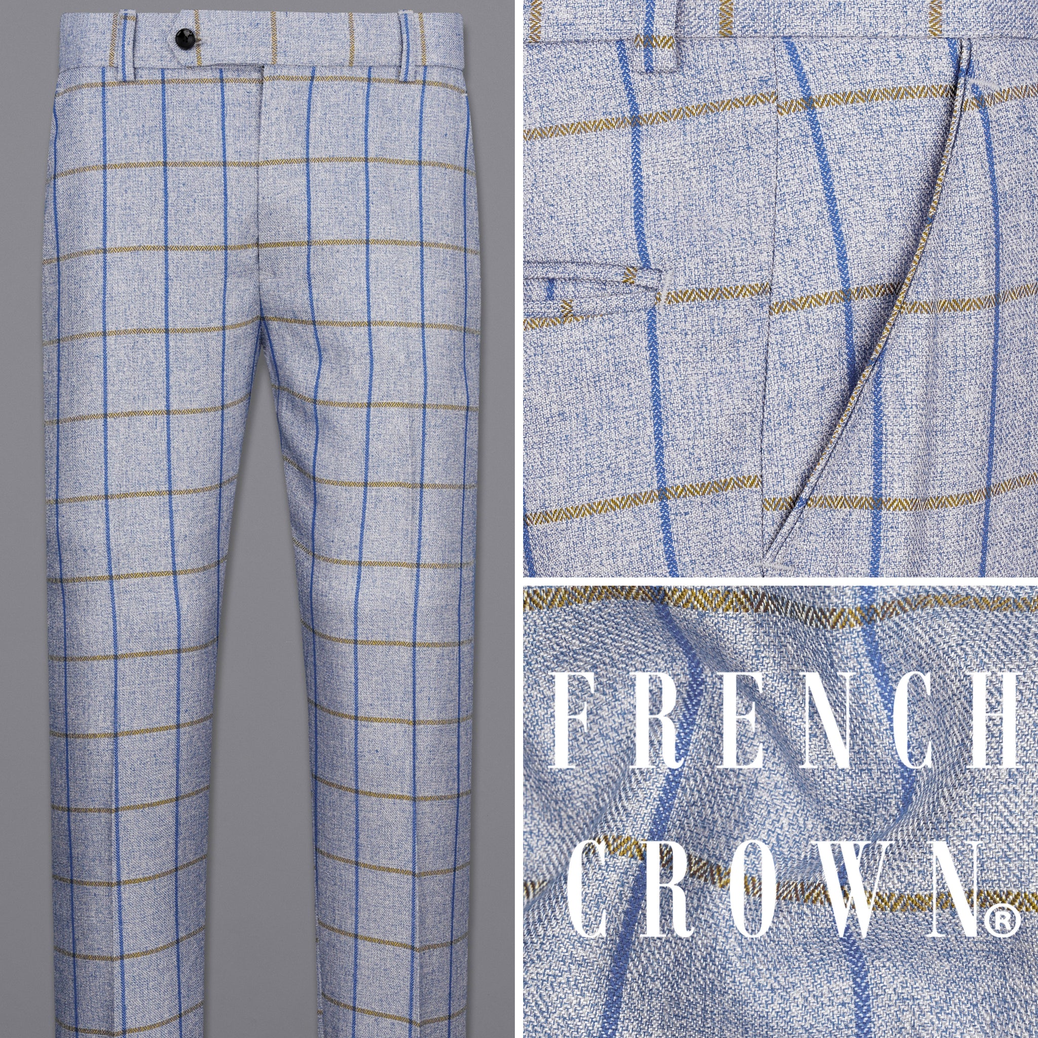 Mobster Blue Checks-Plaid Regular Fit Terry Rayon Pant For Men