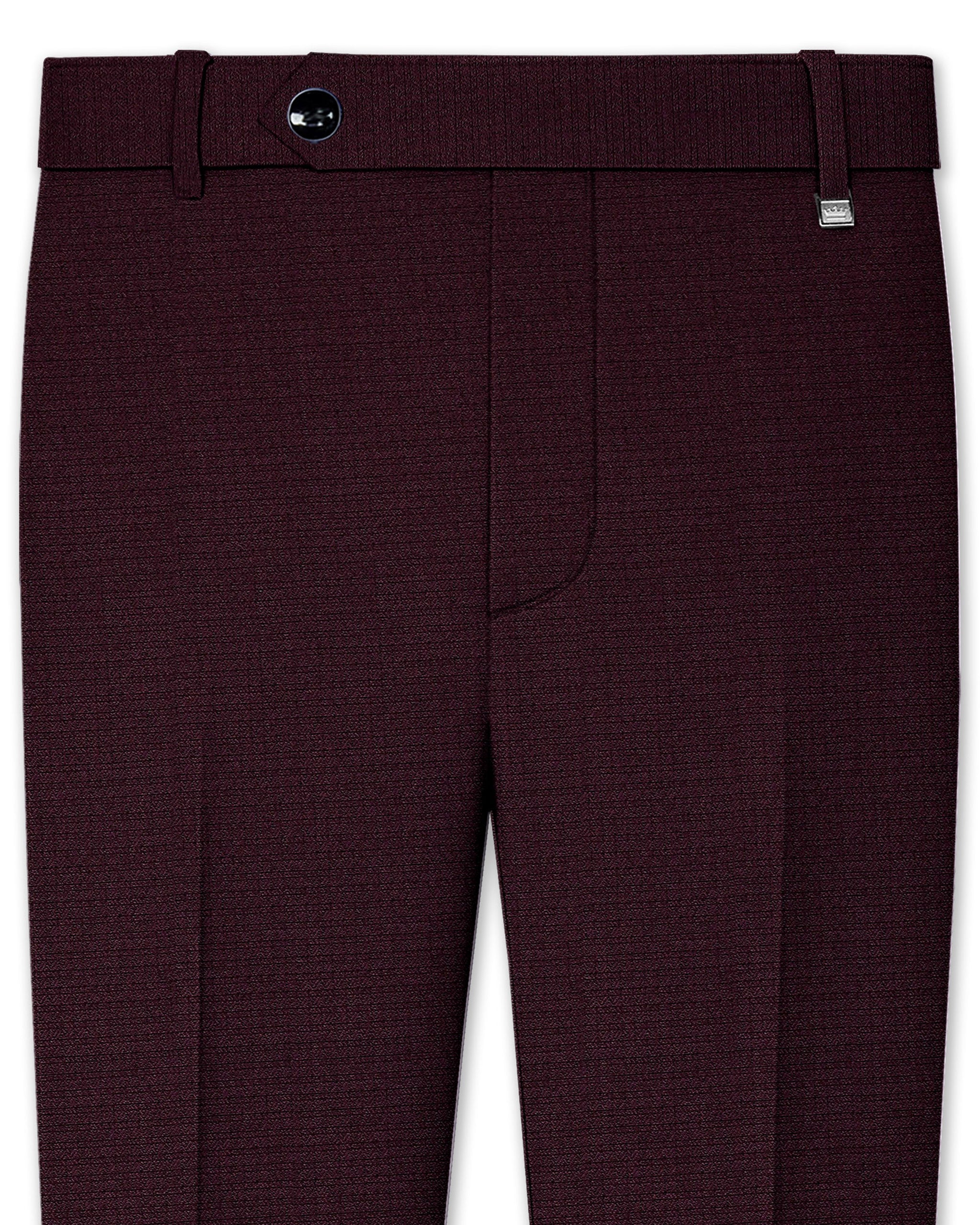 Eclipse Maroon Textured Premium Wool-Blend Pant For Men