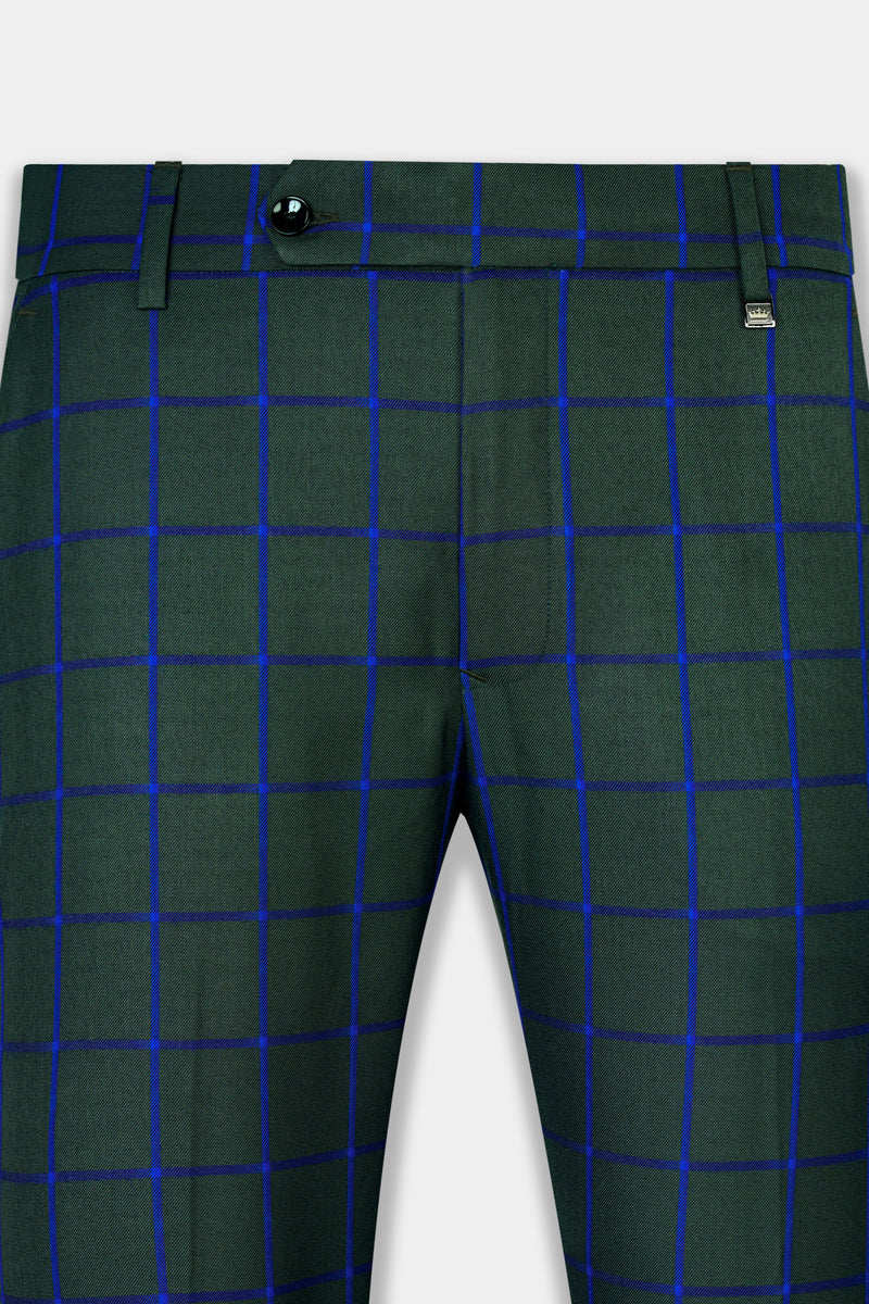 Kombu Green Checks-Plaid Premium Wool Blend Pant For Men