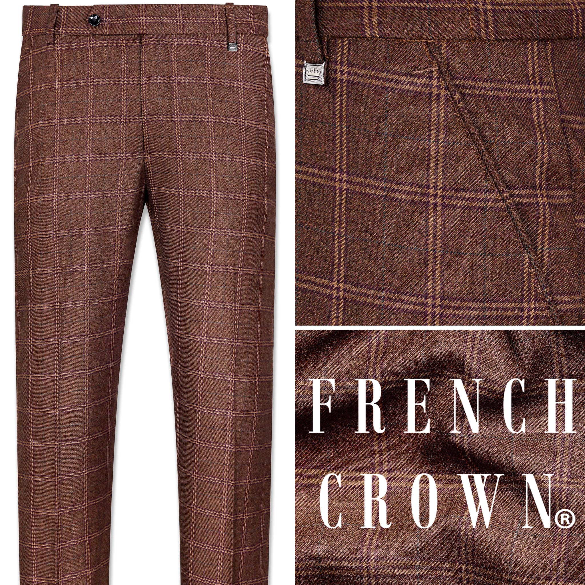 Bole Brown Checks-Plaid Premium wool blend Pant For Men