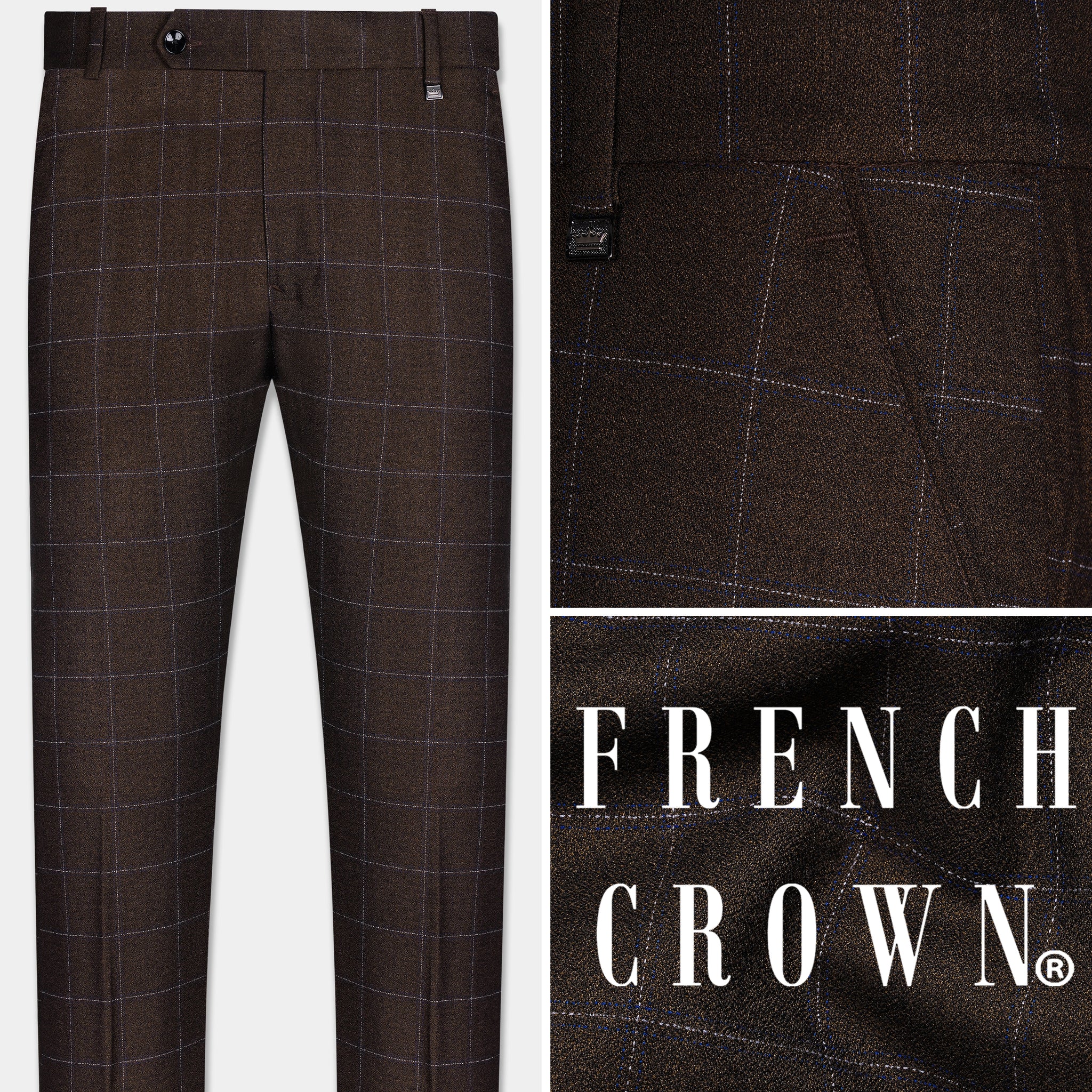 Chicory Brown Checks-Plaid Premium Wool-Blend Pant For Men