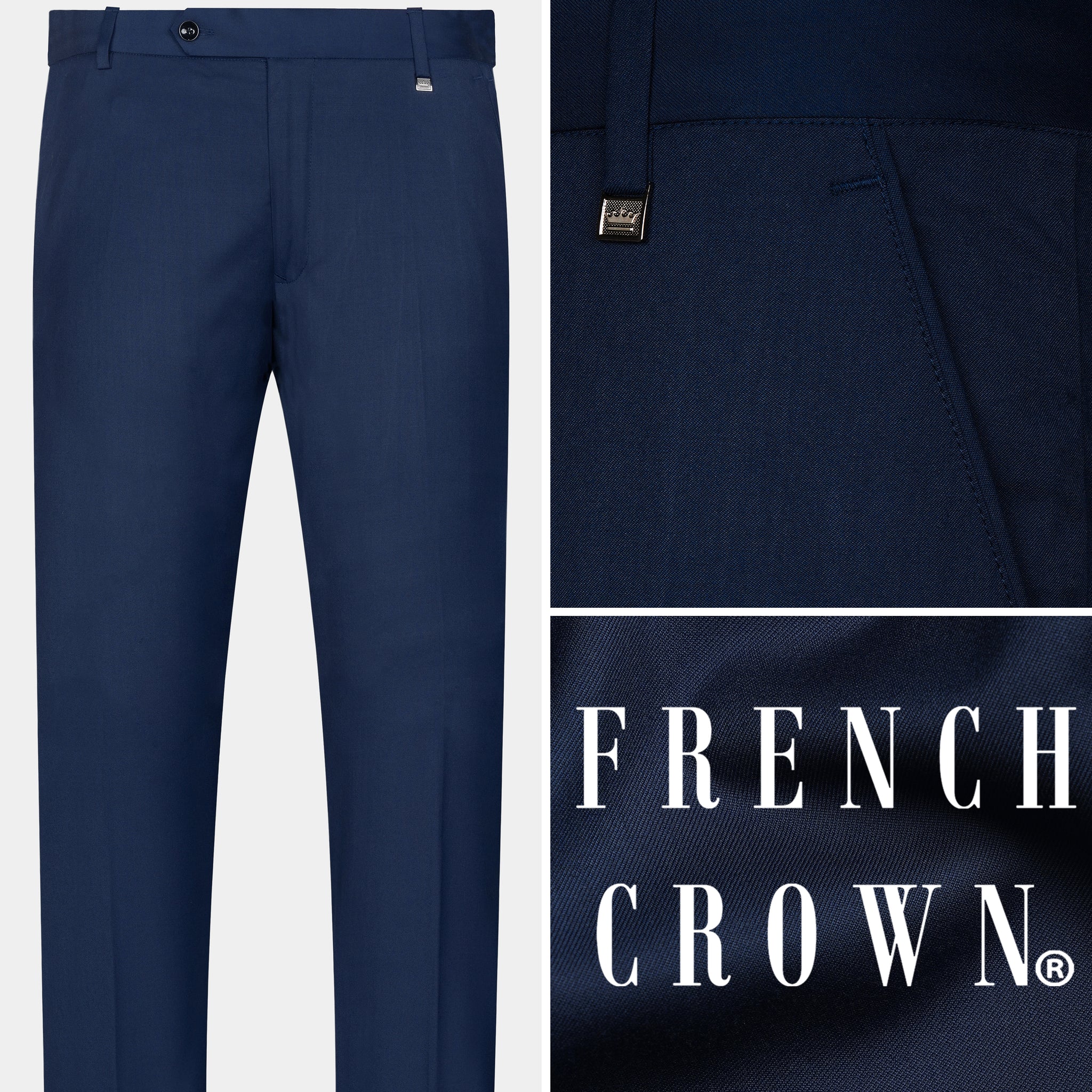Cloud Burst Blue Plain-Solid Premium Wool Blend Pant For Men