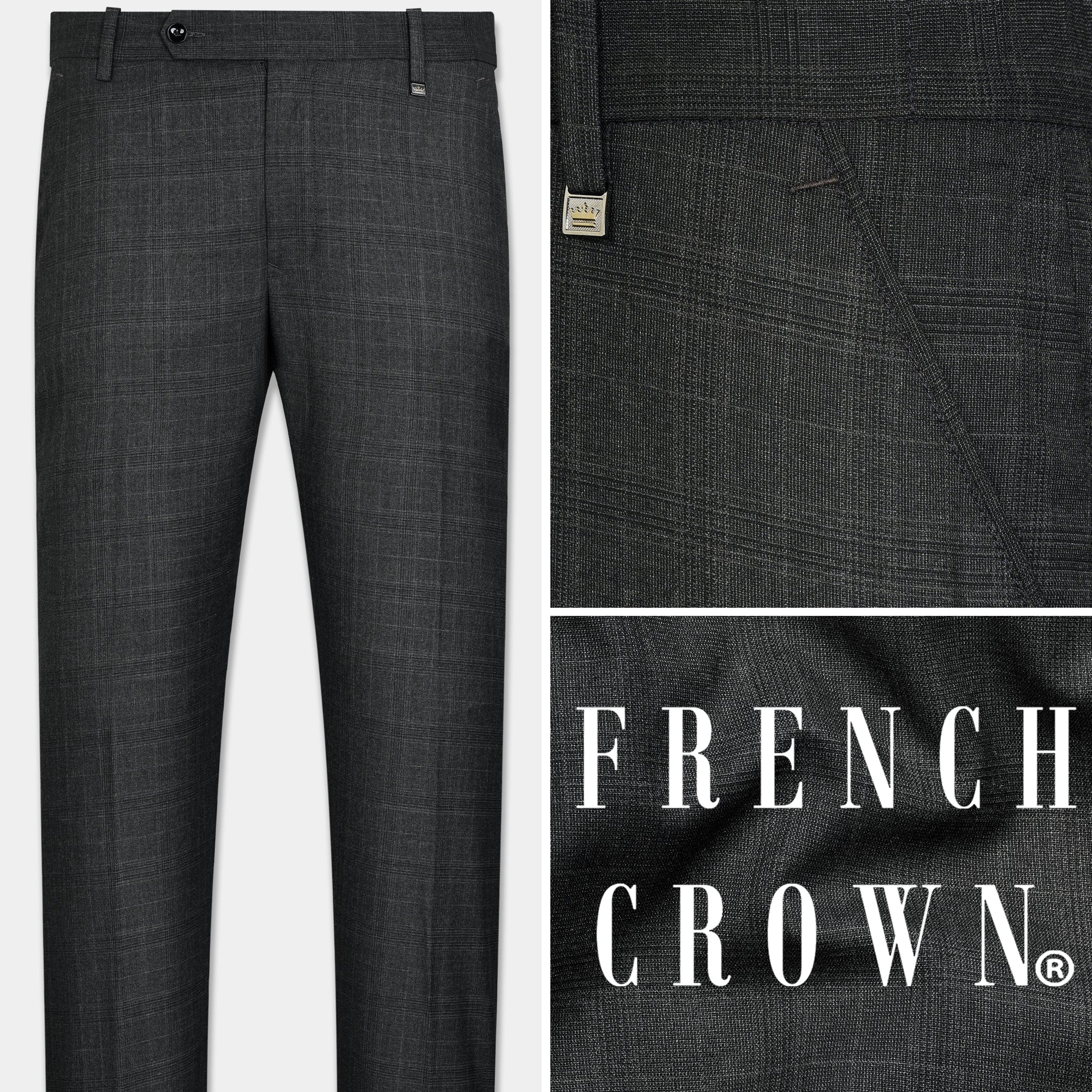 Iridium Gray Checks-Plaid Premium Cotton Pant For Men