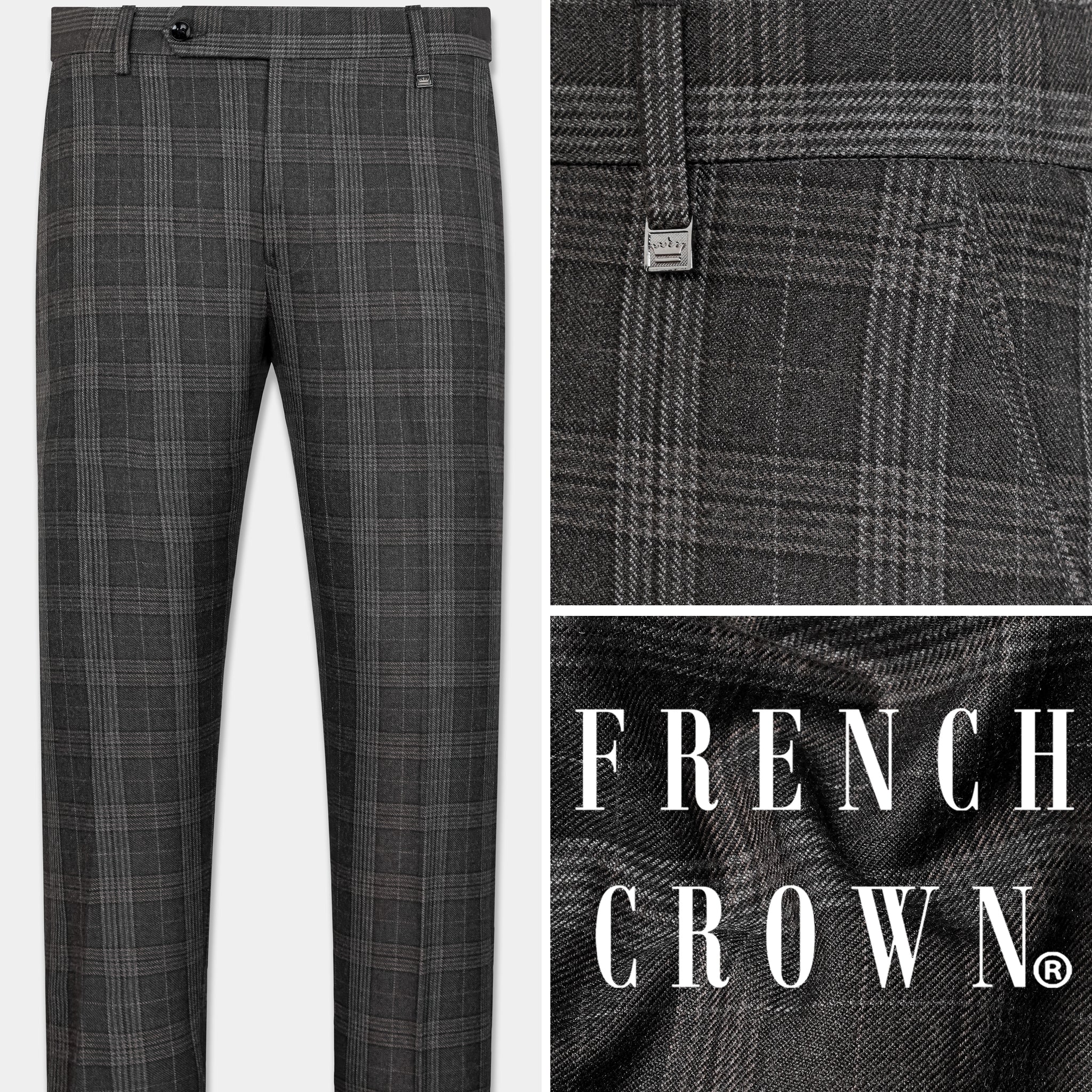 Iridium Gray Checks-Plaid Premium Wool Blend Pant For Men.