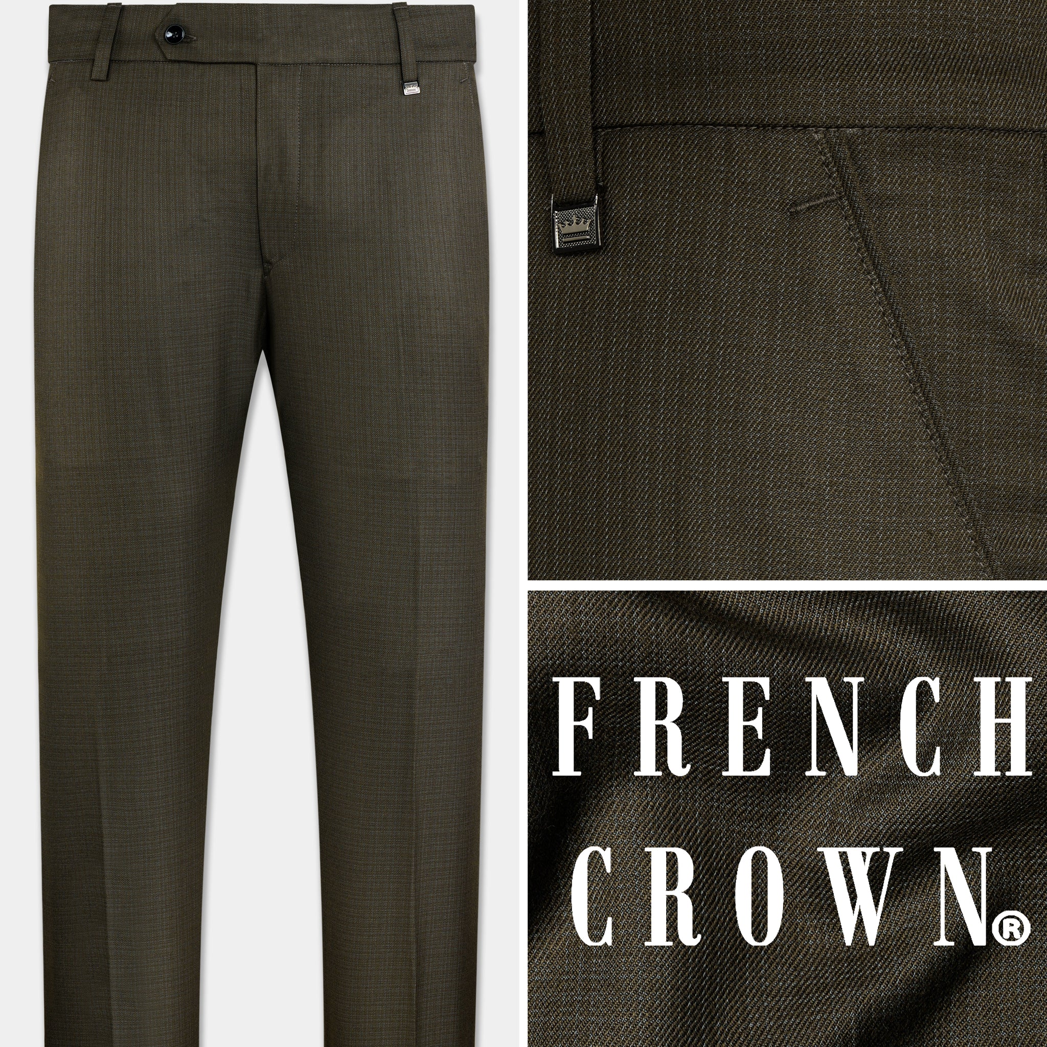 Eclipse Brown Textured Premium Wool Blend Pant For Men.