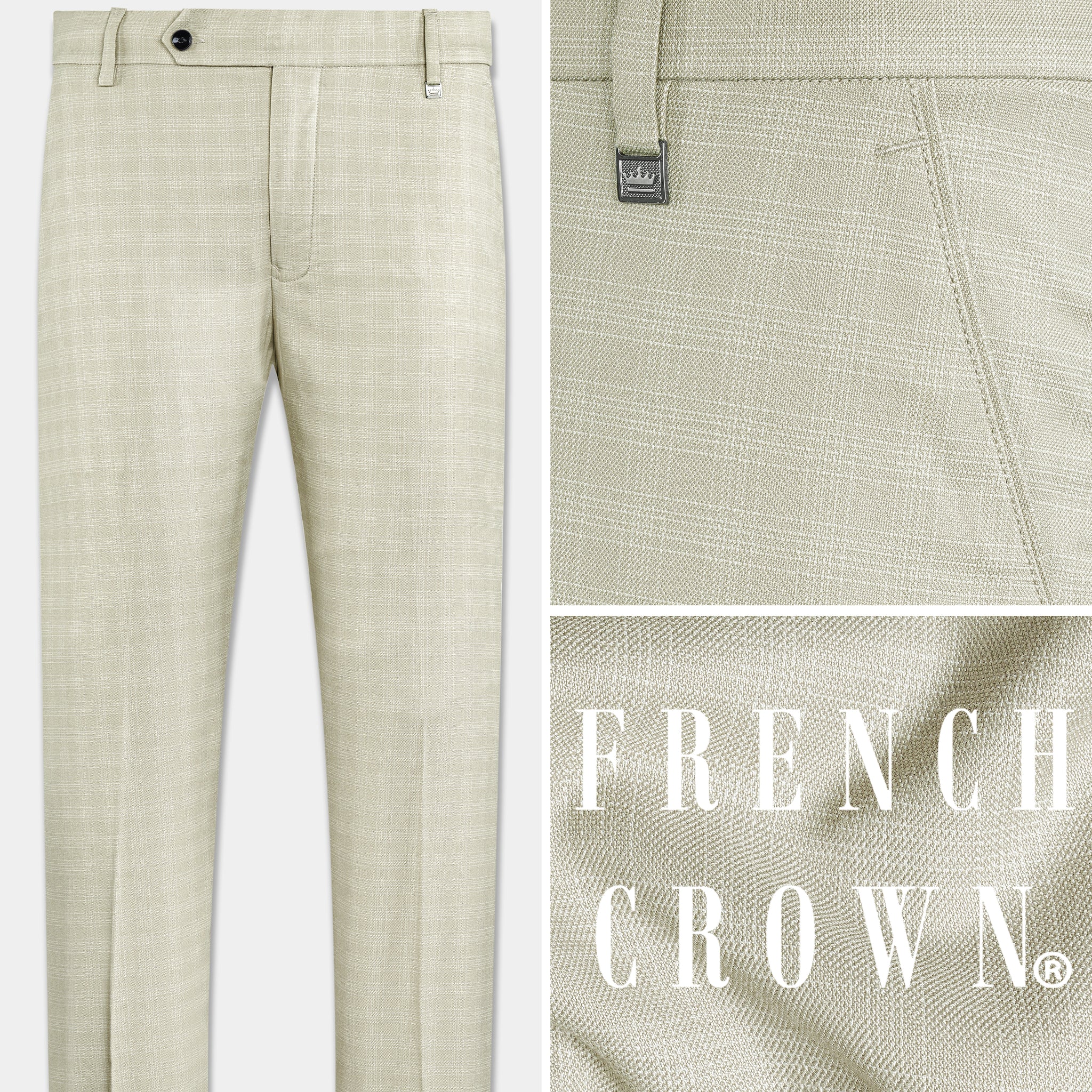 Bone Cream Textured Premium Wool Blend Pant For Men.