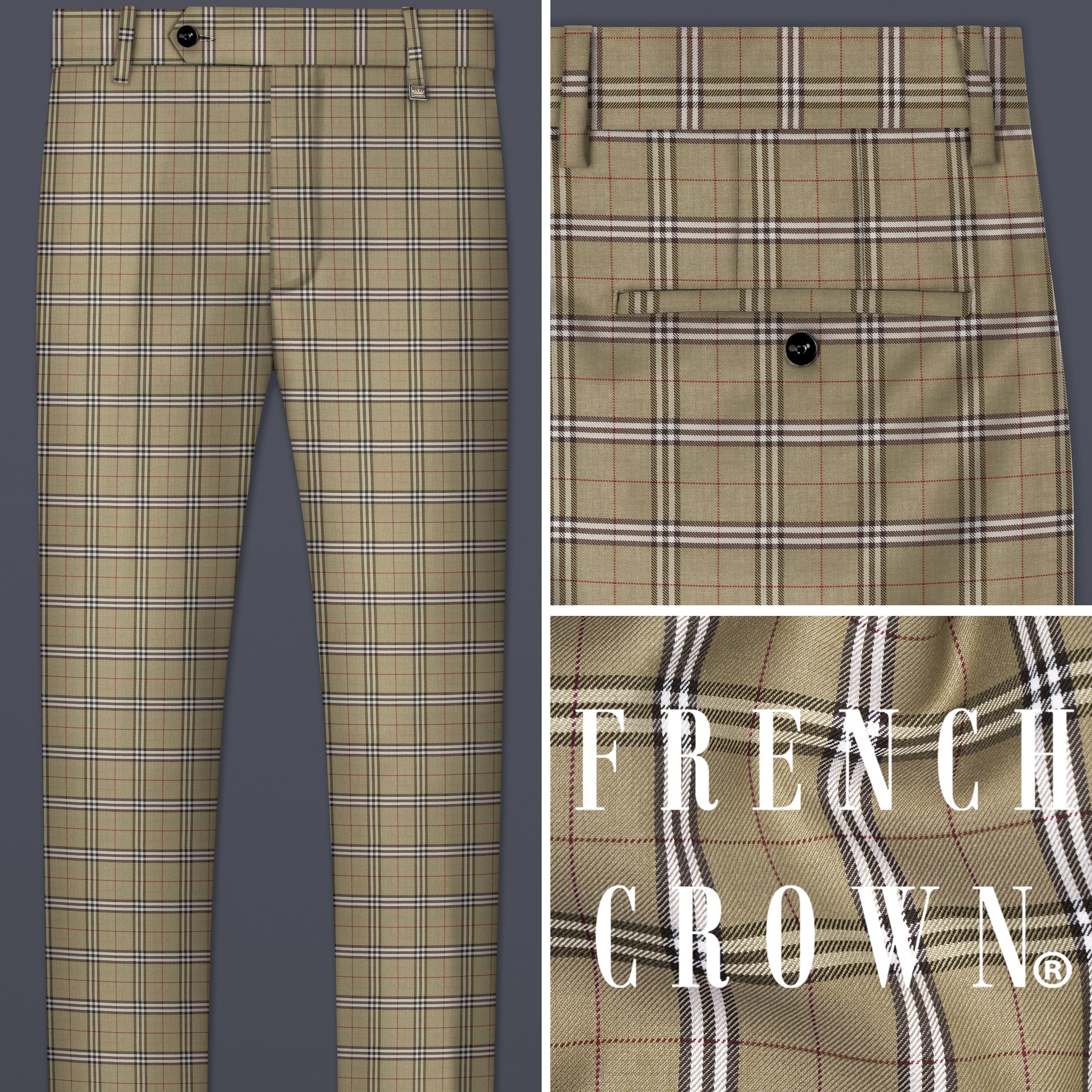 Sandrift Cream with White Plaid Premium Wool Blend Pant For Men.