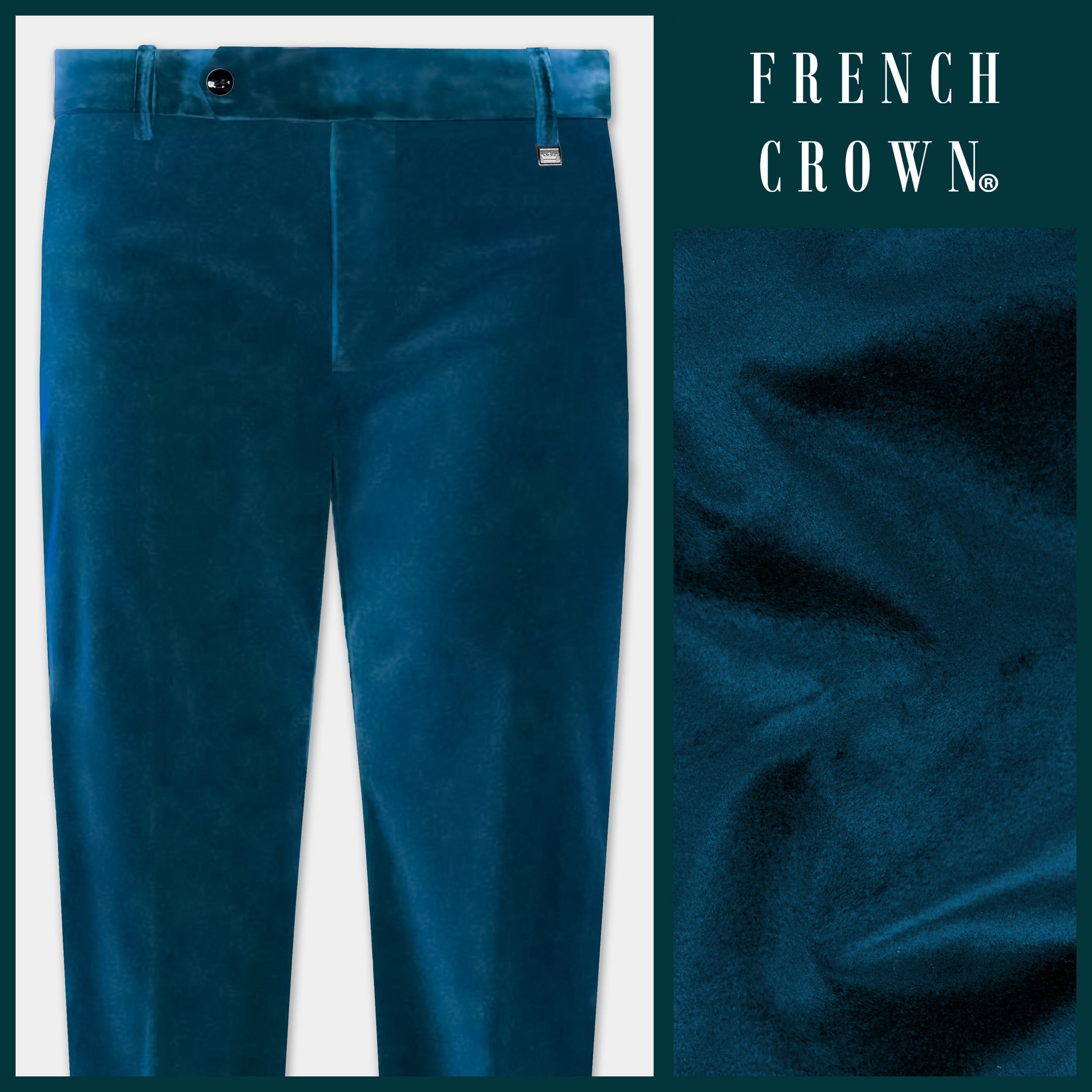 Azure Regal-Prussian Blue Textured Premium Velvet Pant For Men.
