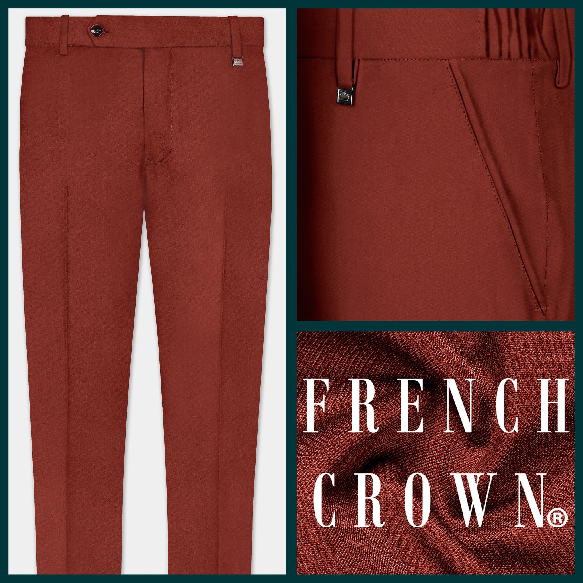 Inferno Rust-Brick Red Solid Premium Wool Blend Pant For Men.