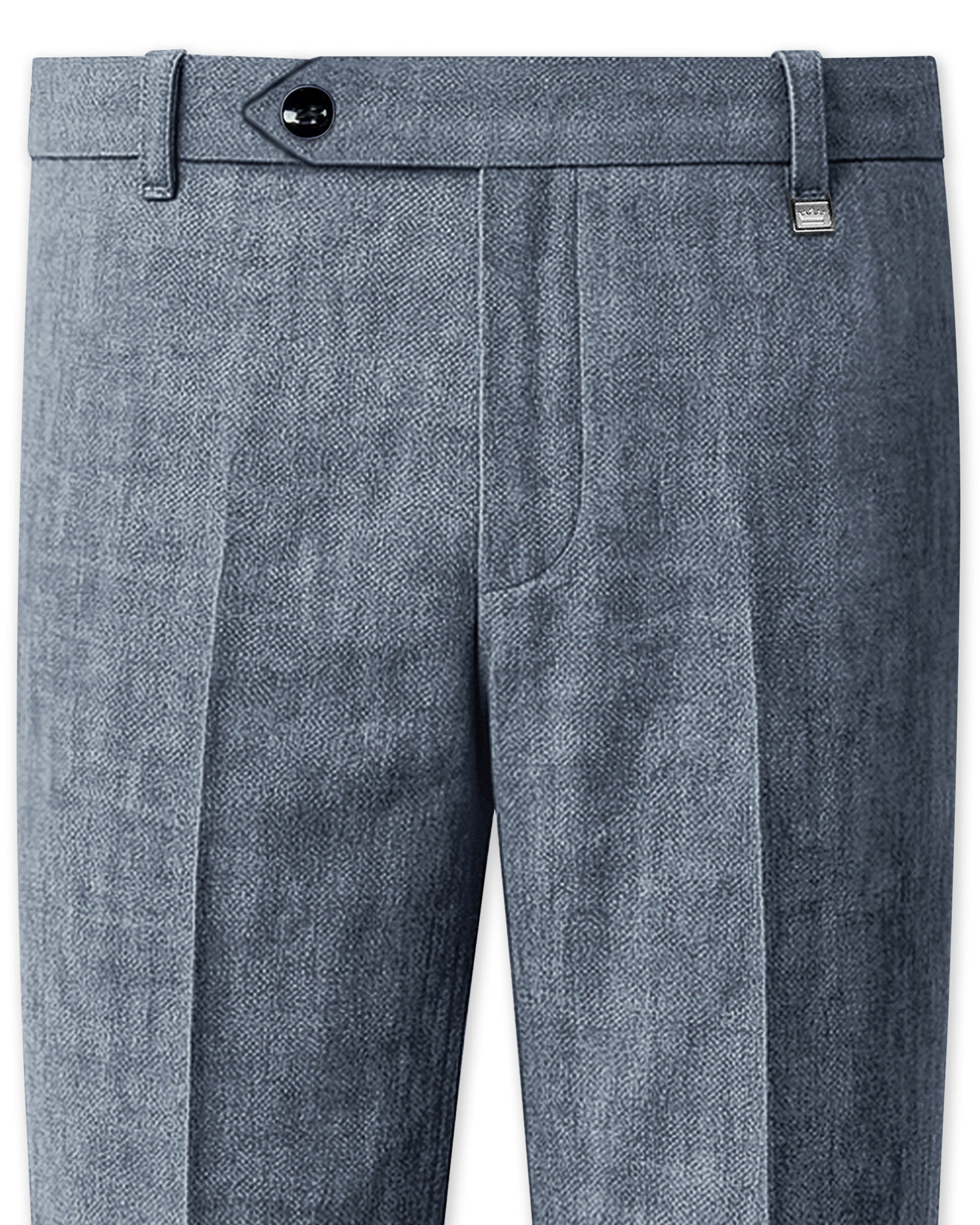Azurven-Cadet Blue Solid Premium Linen Pant For Men.