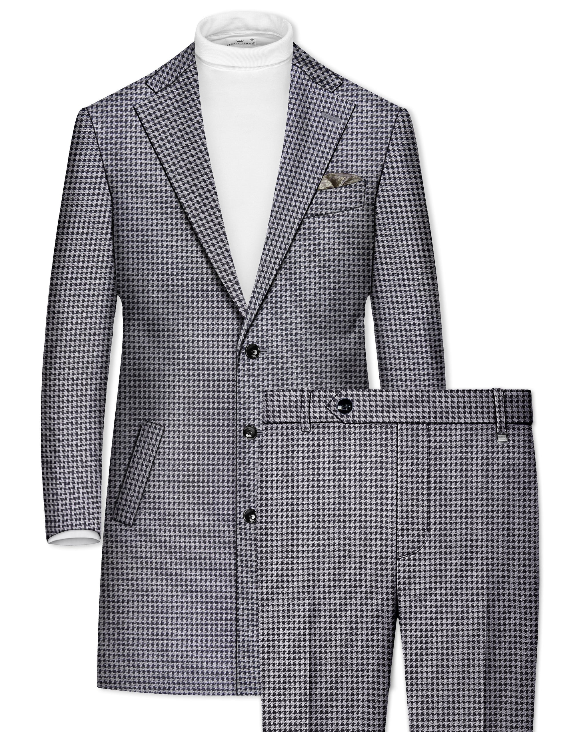 Graphite-Metallic Gray And Tuatara Gingham Checks Plaid Premium Wool ...