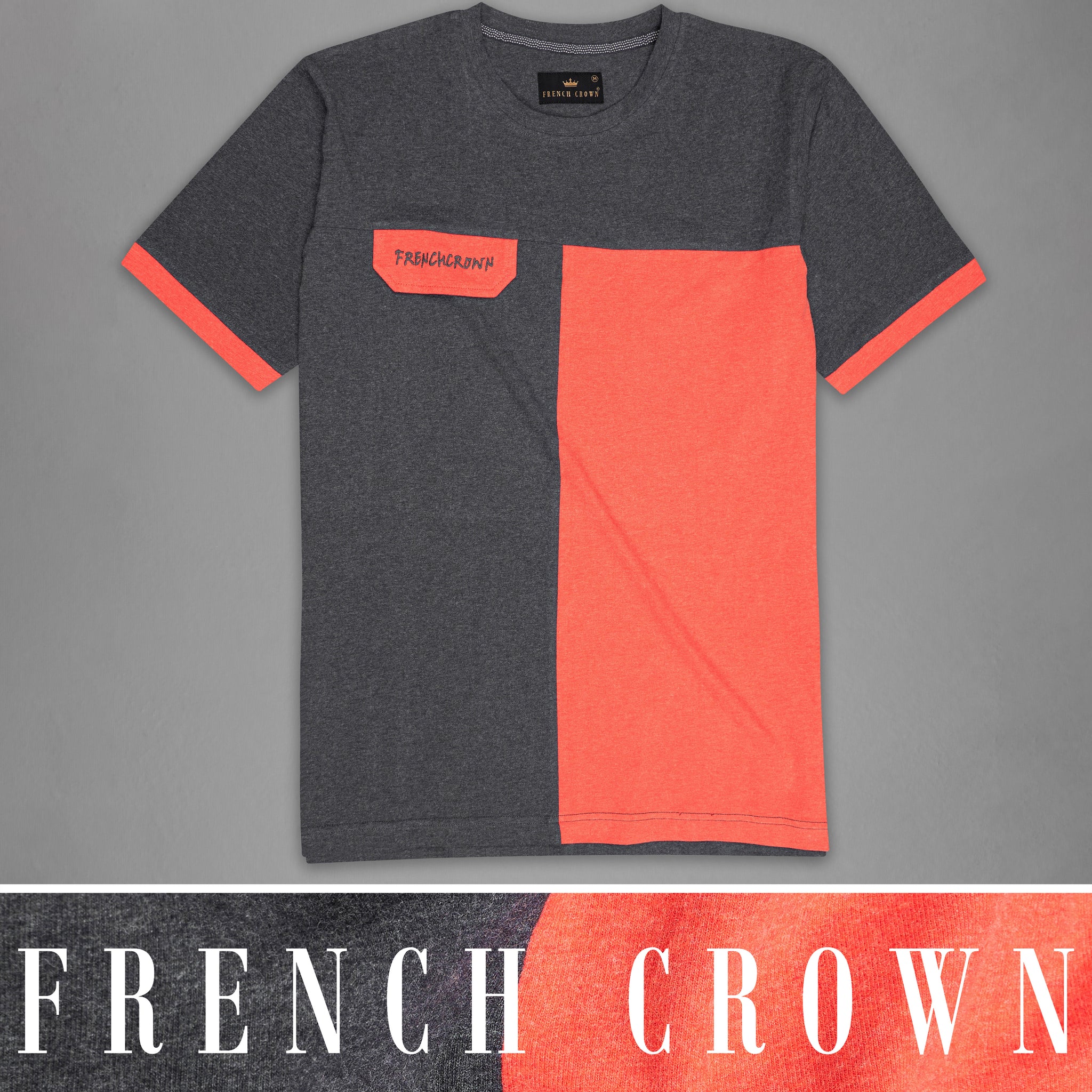 Wenge Gray and Persimmon Red Half Sleeves Super Soft Premium Round Neck ...