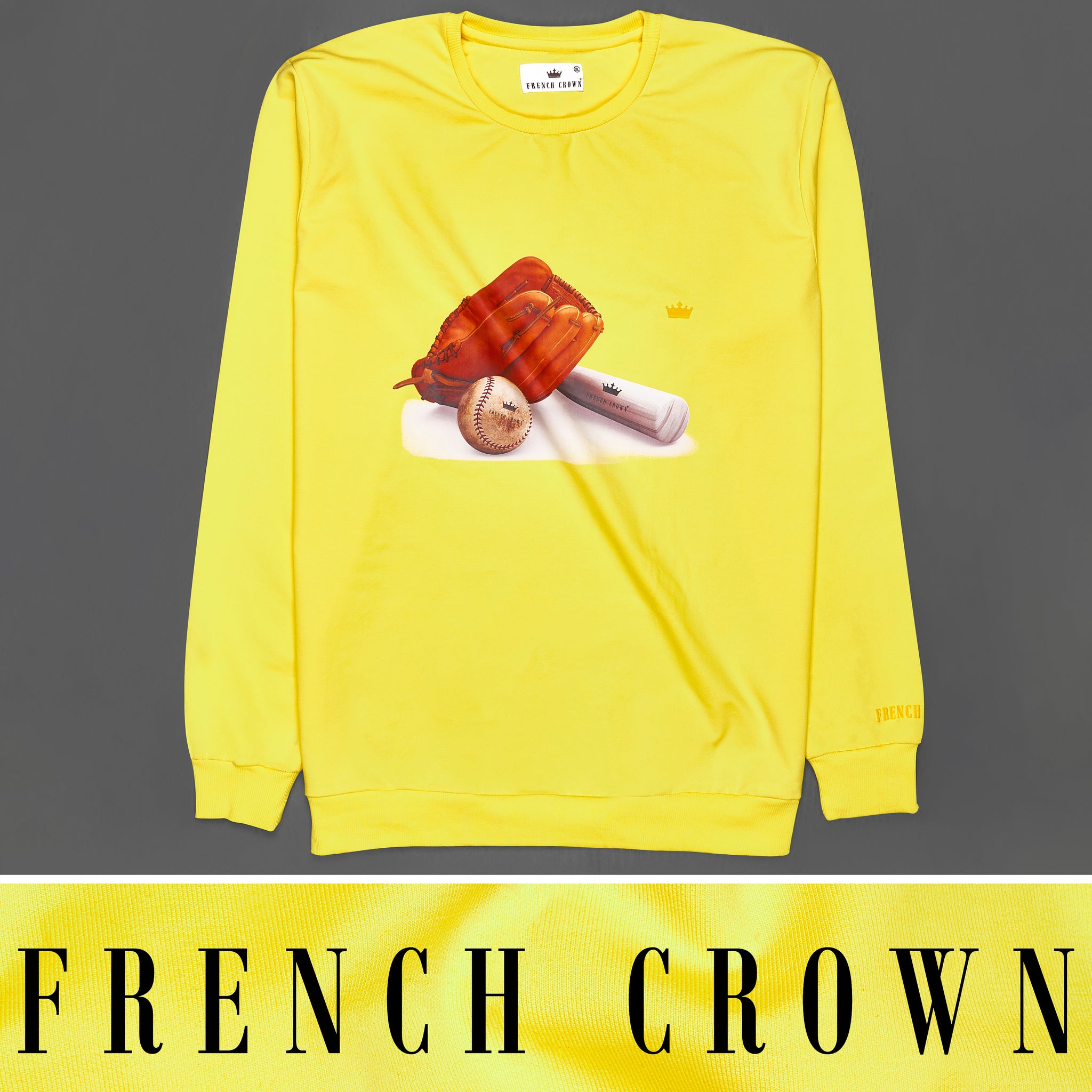 Dandelion Yellow Baseball Printed Full Sleeves Super Soft Premium Round Neck Sweatshirt For Men.