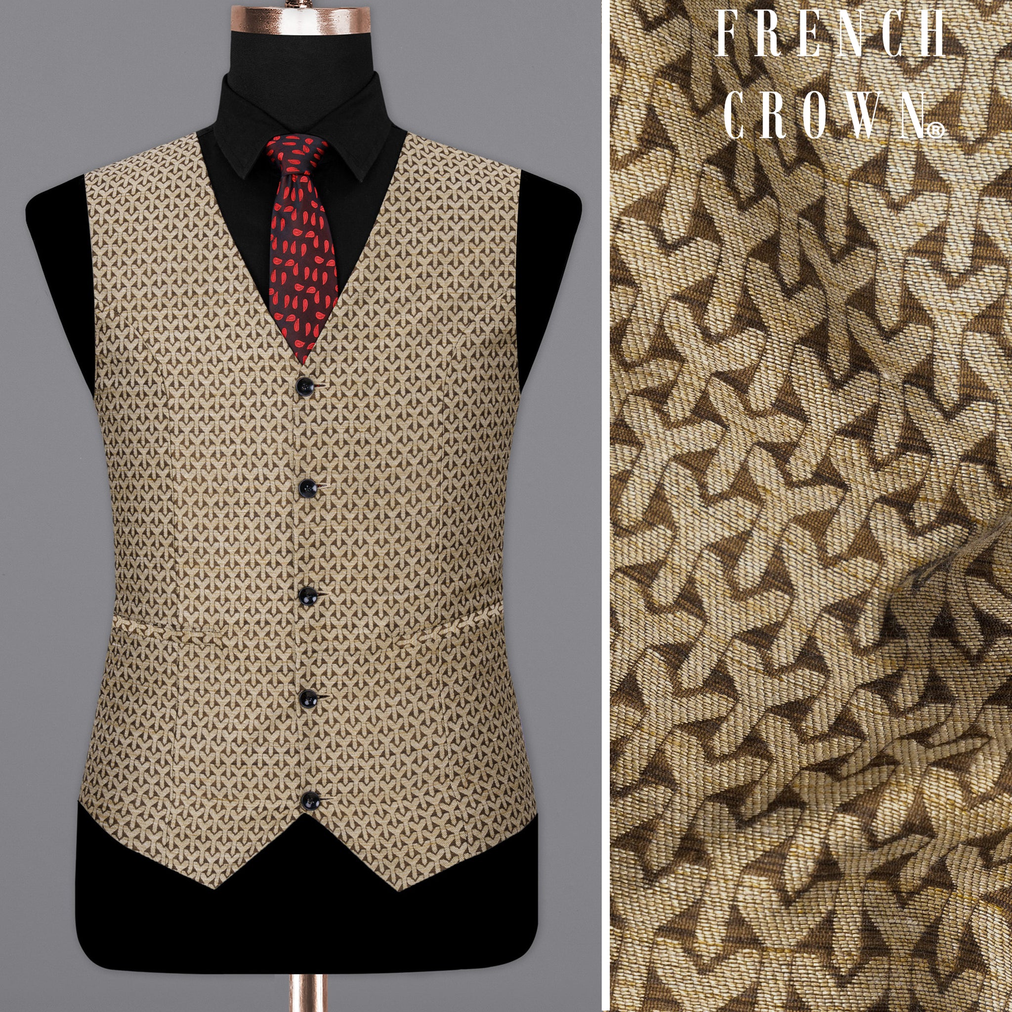 Shingle Fawn Brown Textured Premium Wool-Blend Waistcoats For Men