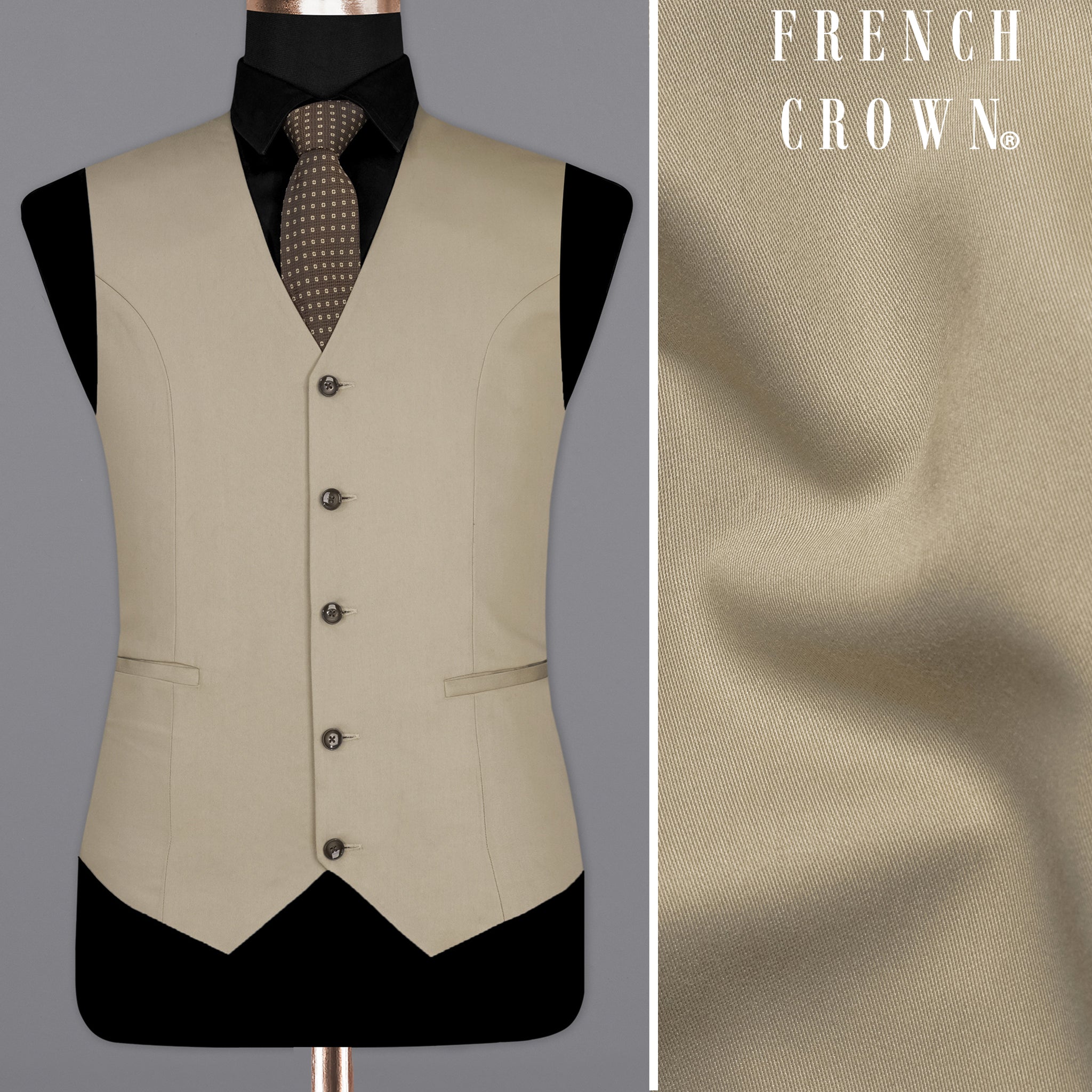 Hillary Light Brown Textured Premium Terry Rayon Waistcoats For Men