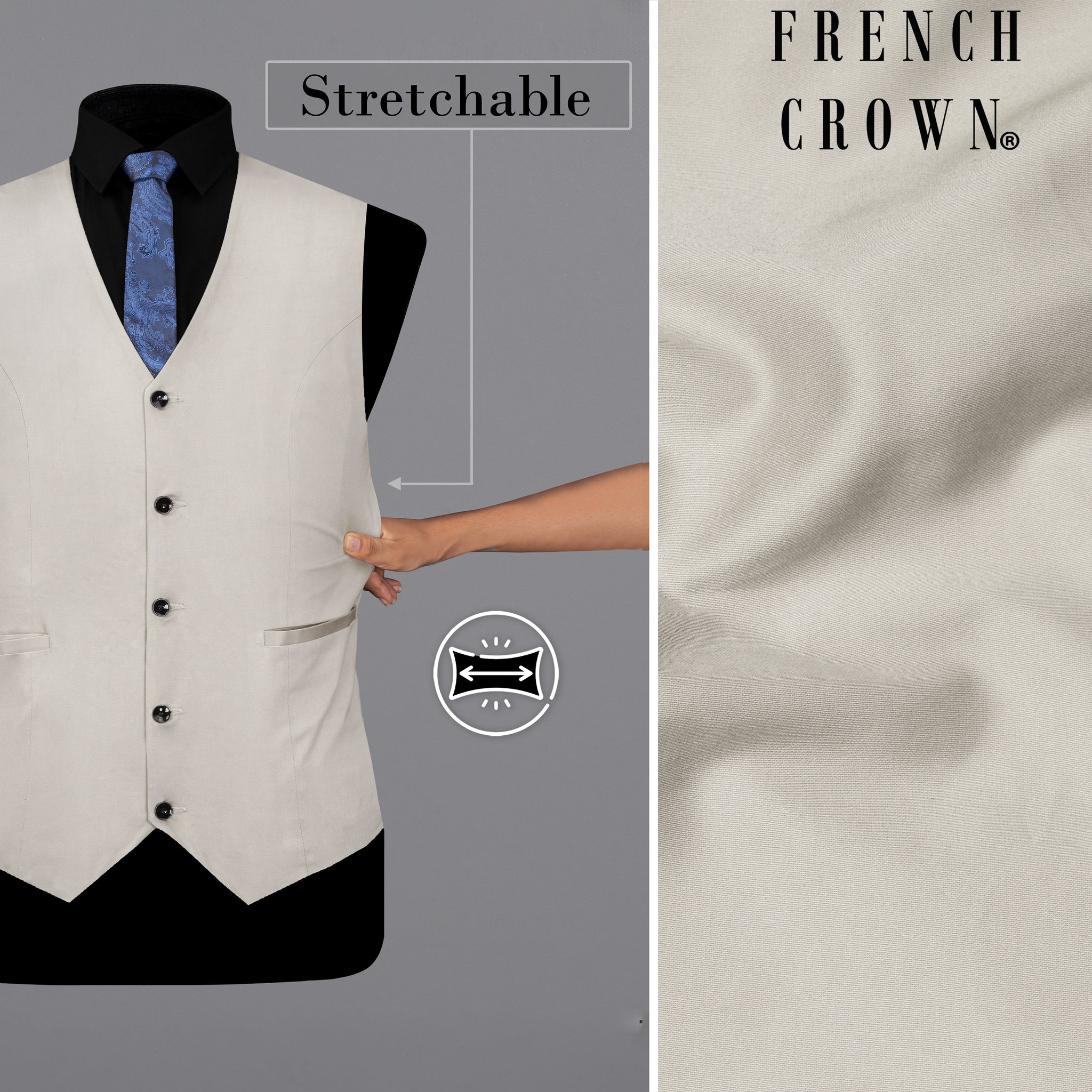 Sisal Light Gray Plain-Solid Premium Cotton Wedding Waistcoats For Men.