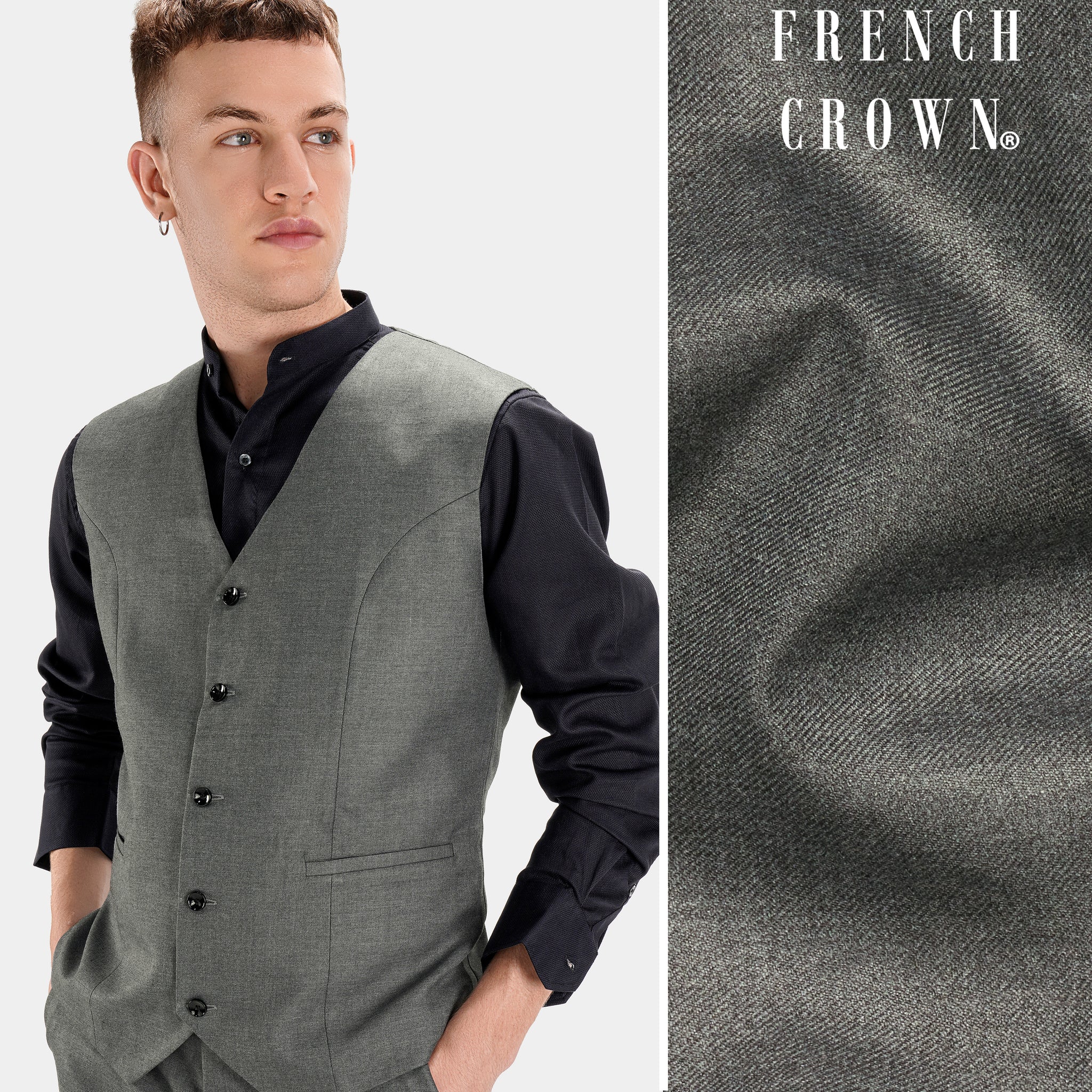 Fuscous Gray Textured Premium Wool-Blend Wedding Waistcoats For Men.