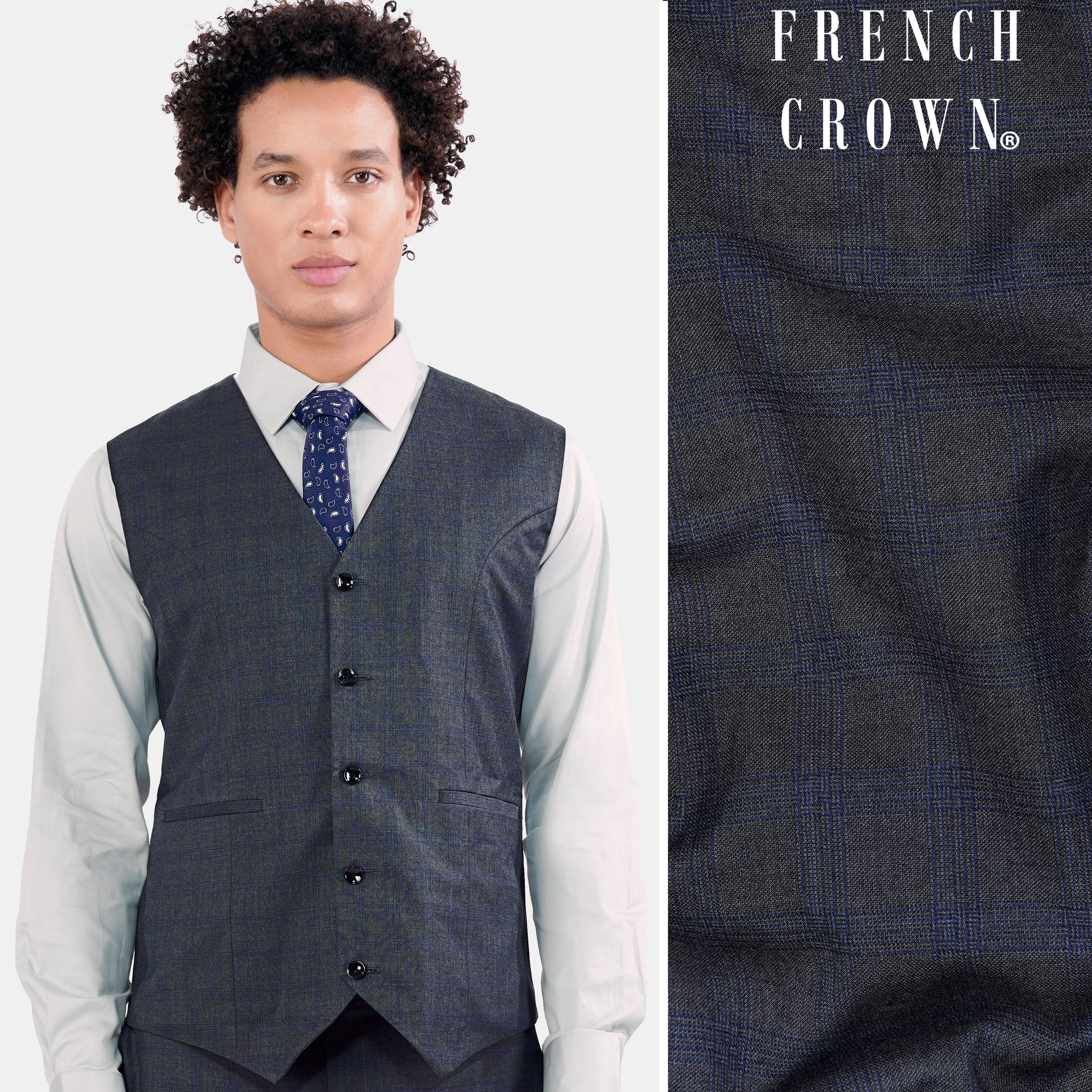 Capecod Gray and Delft Blue Checks-Plaid Premium Wool-Blend Wedding ...