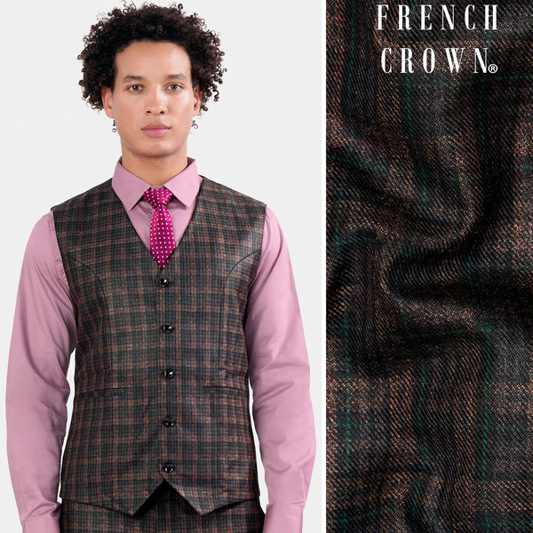 Bole Brown With Ebony Clay Black Checks-Plaid Premium Wool-Blend ...
