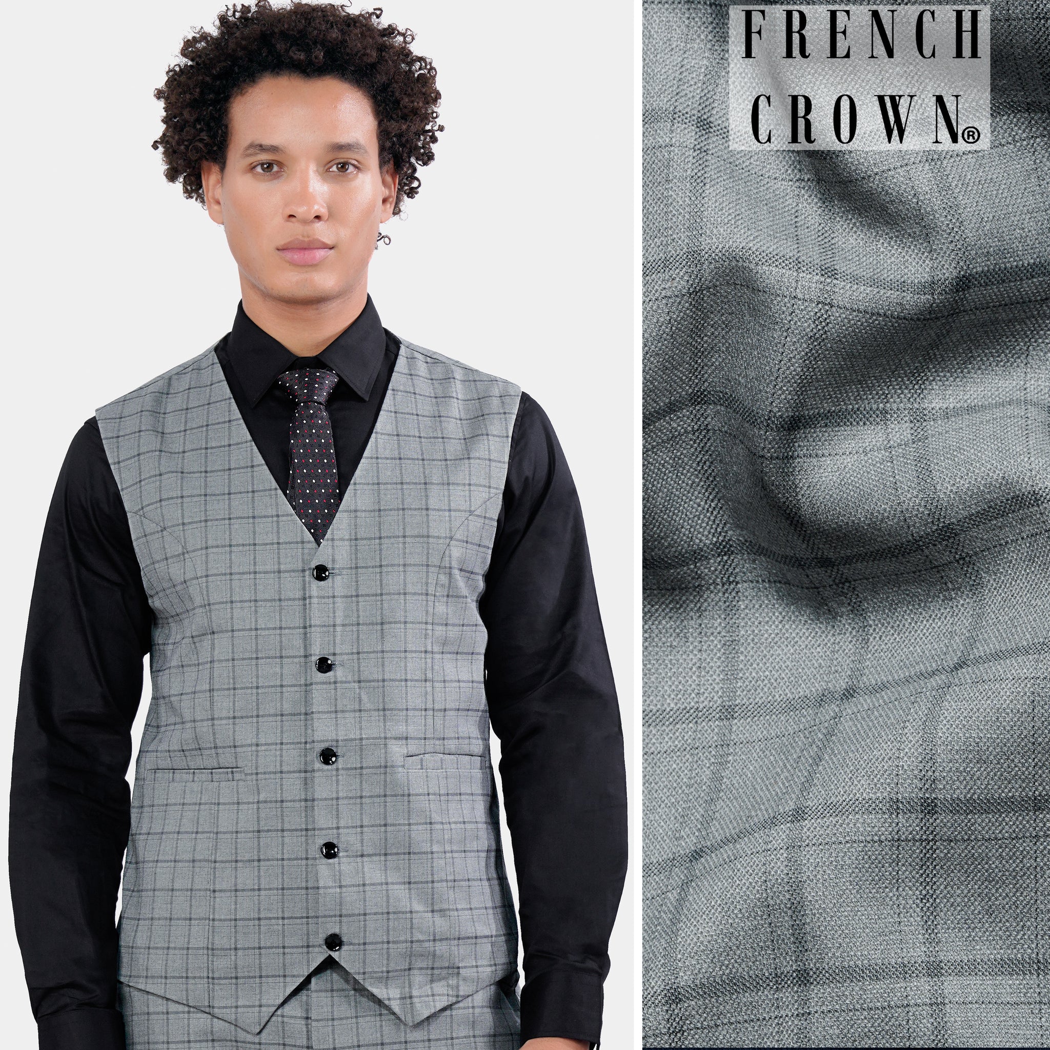 Boulder Gray Checks-Plaid Premium Wool Blend Wedding Waistcoats For Men.