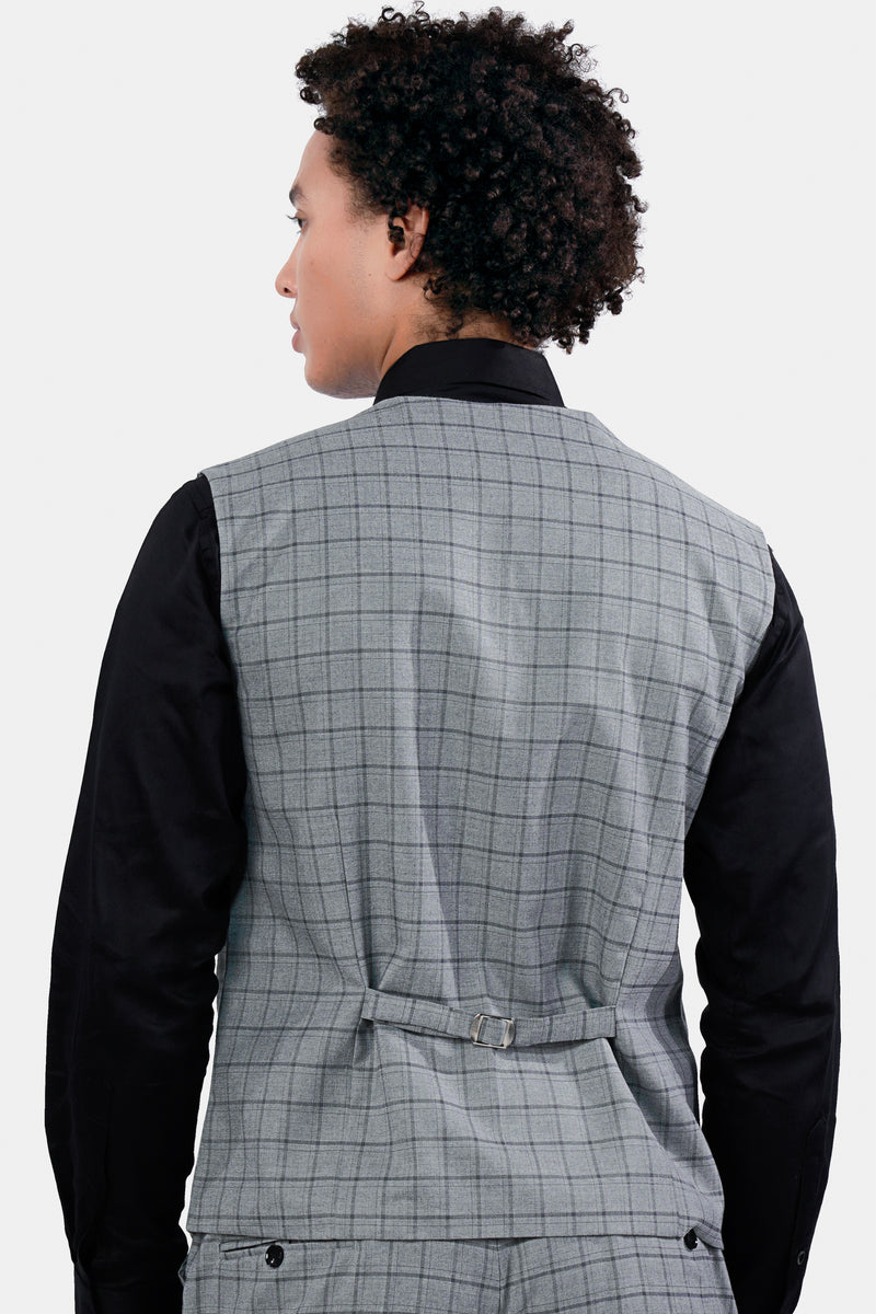 Boulder Gray Checks-Plaid Premium Wool Blend Wedding Waistcoats For Men.