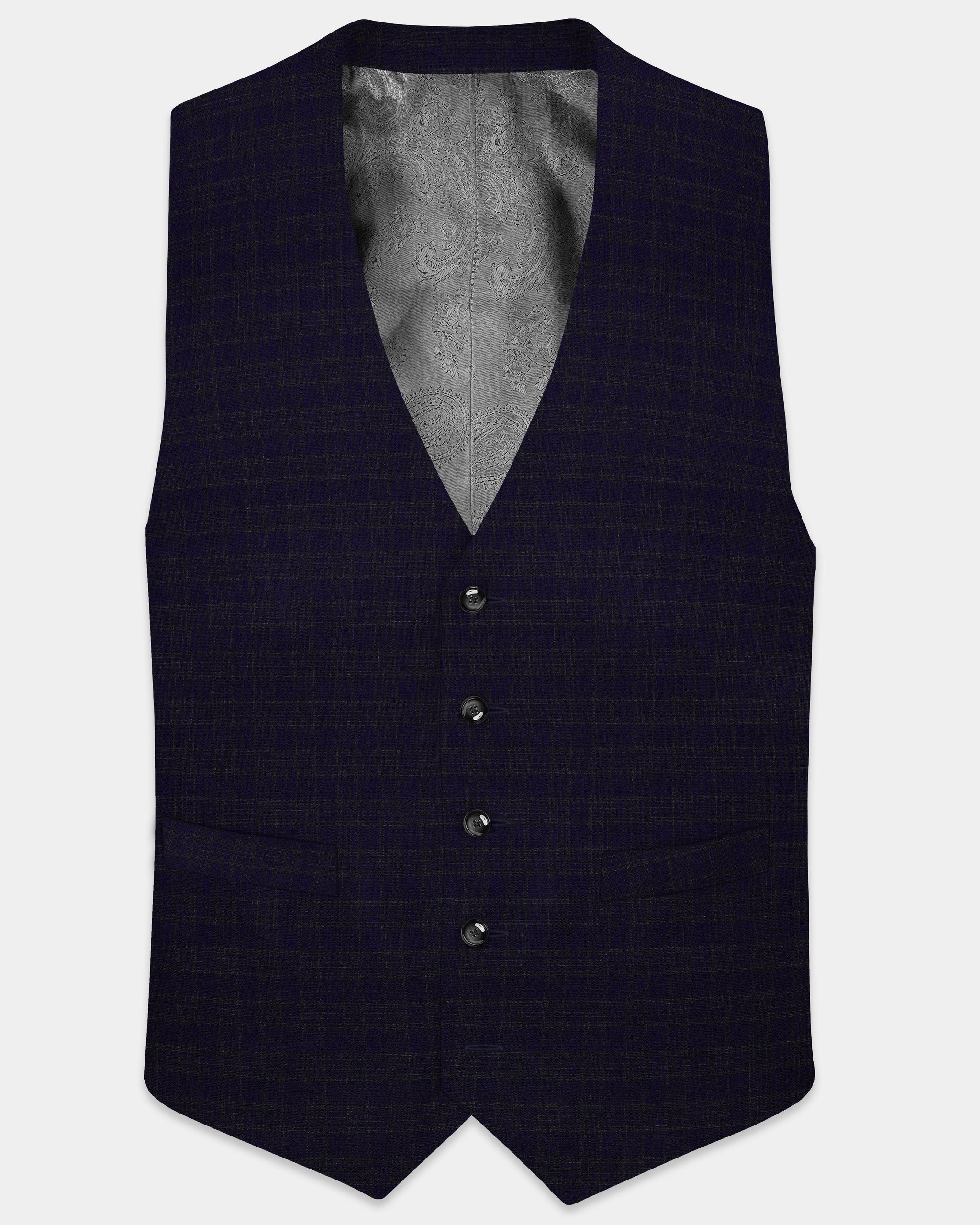 Ashford-Cinder Blue Plaid Premium Wool Rich Waistcoat For Men.