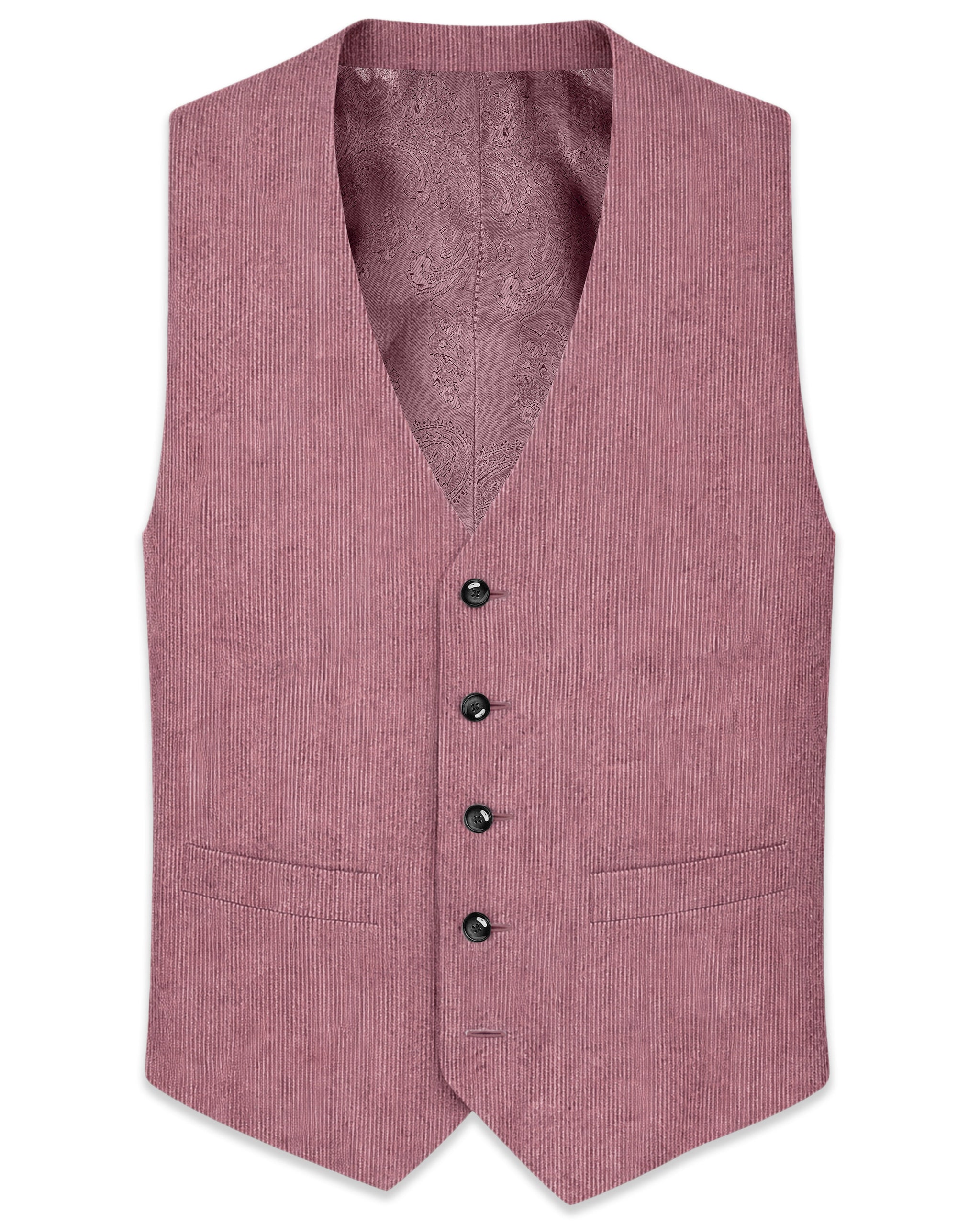 Petalux-Oriental Pink Textured Premium Corduroy Waistcoat For Men.