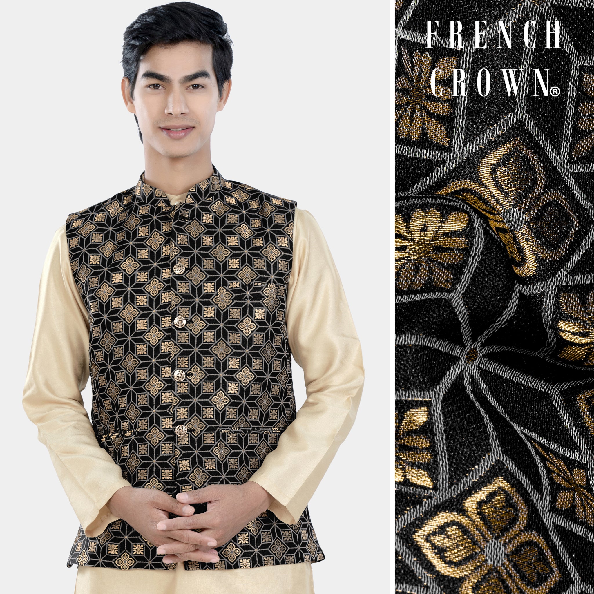 Cinder Black and Tan Brown Geometric Jacquard Textured Premium ...