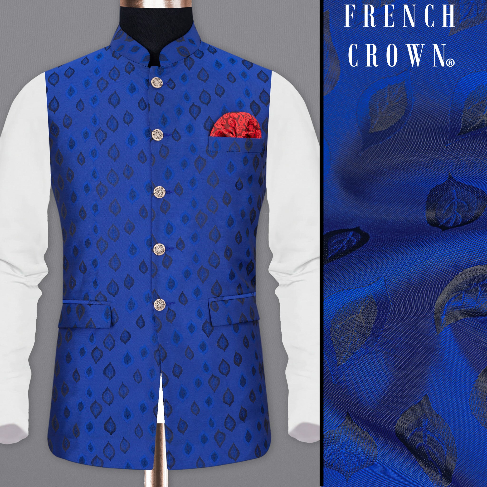 Royal Azure Blue Textured Premium Wool-Blend Nehru-Jackets For Men