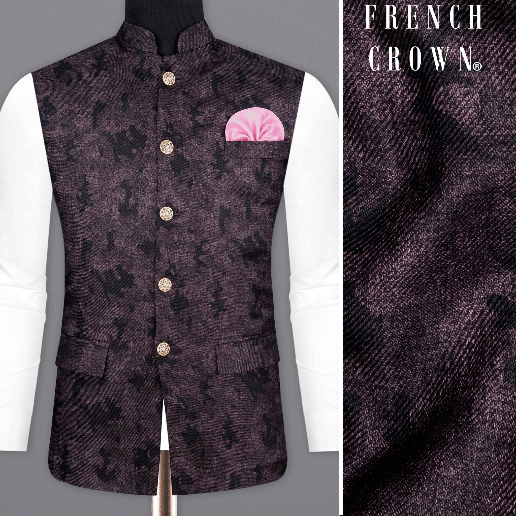 Zeus Pink Textured Premium Wedding Nehru Jacket For Men.