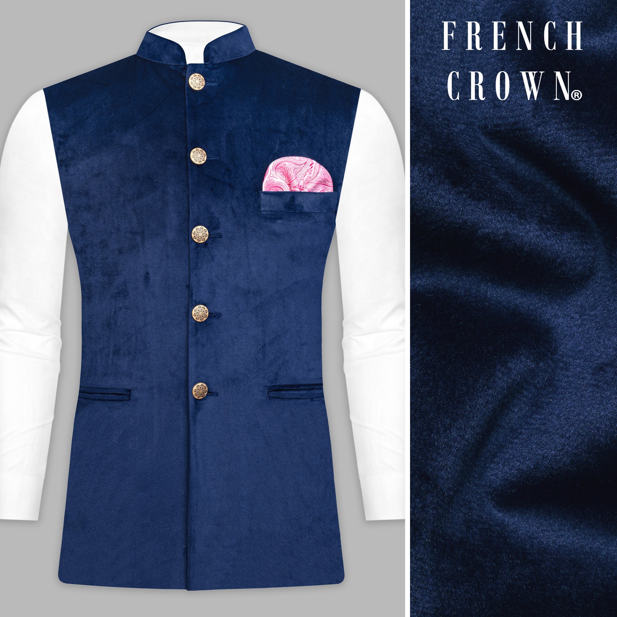 Downriver Blue Textured Premium Polyester Wedding Nehru Jackets For Men.