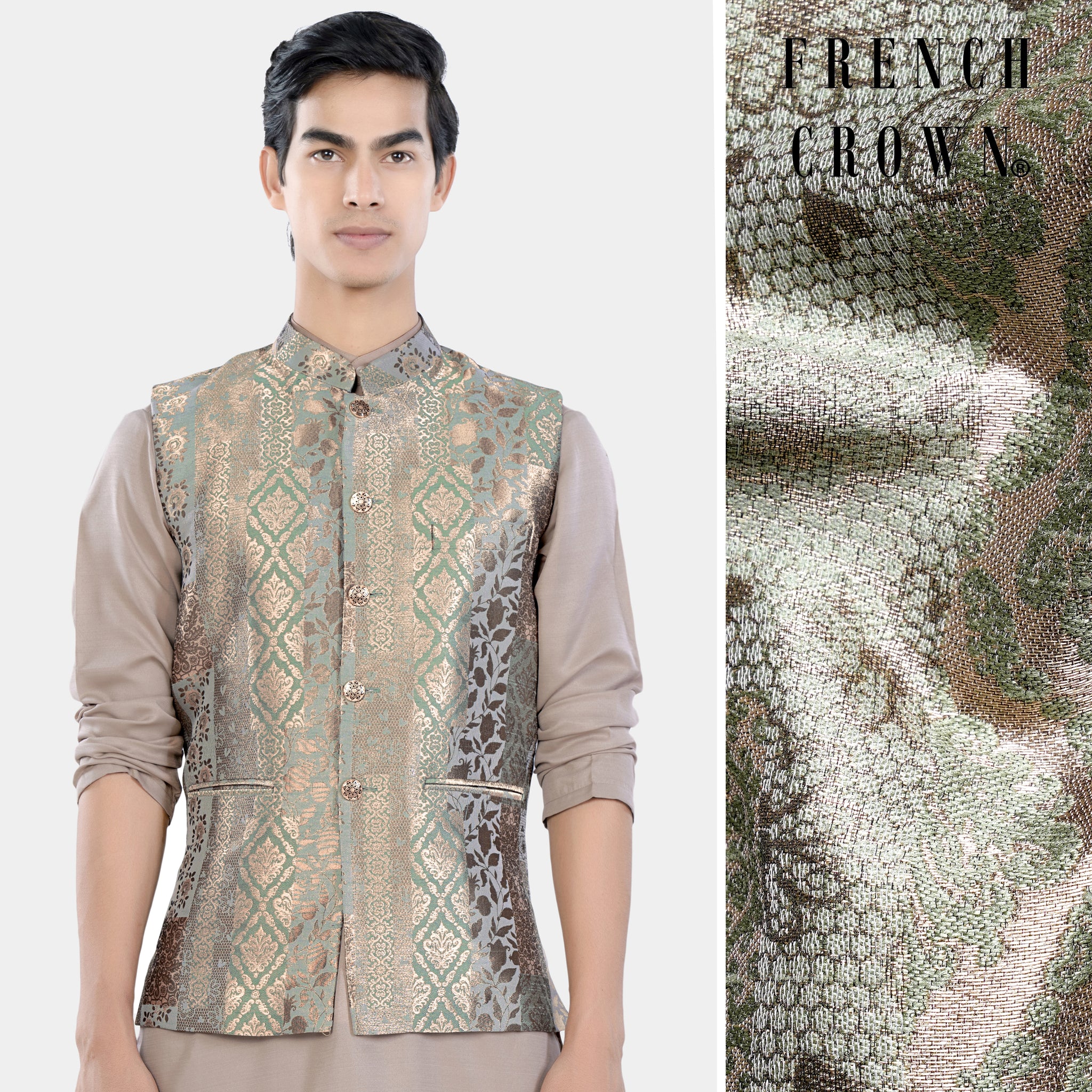 Envy Green and Opium Brown Geometric Jacquard Textured Premium ...