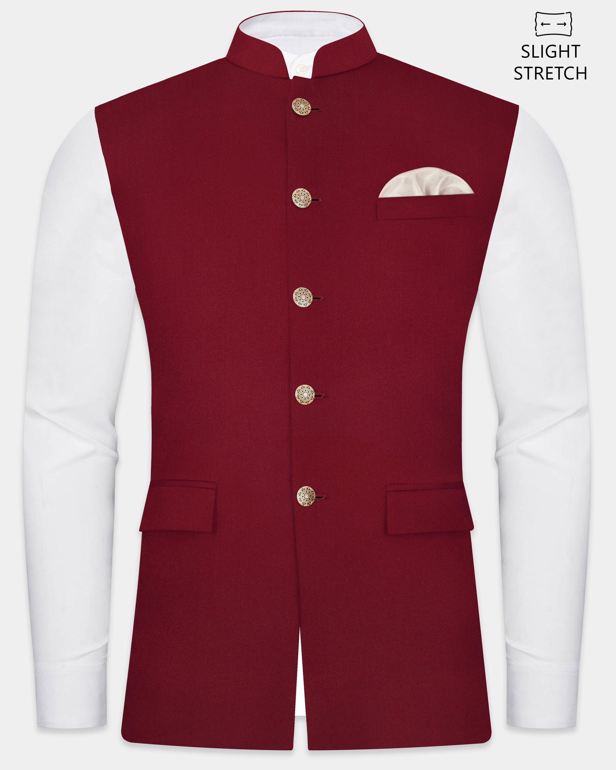 CrimsonAce-Cherry Red Solid Premium Wool Blend Nehru Jacker For Men.